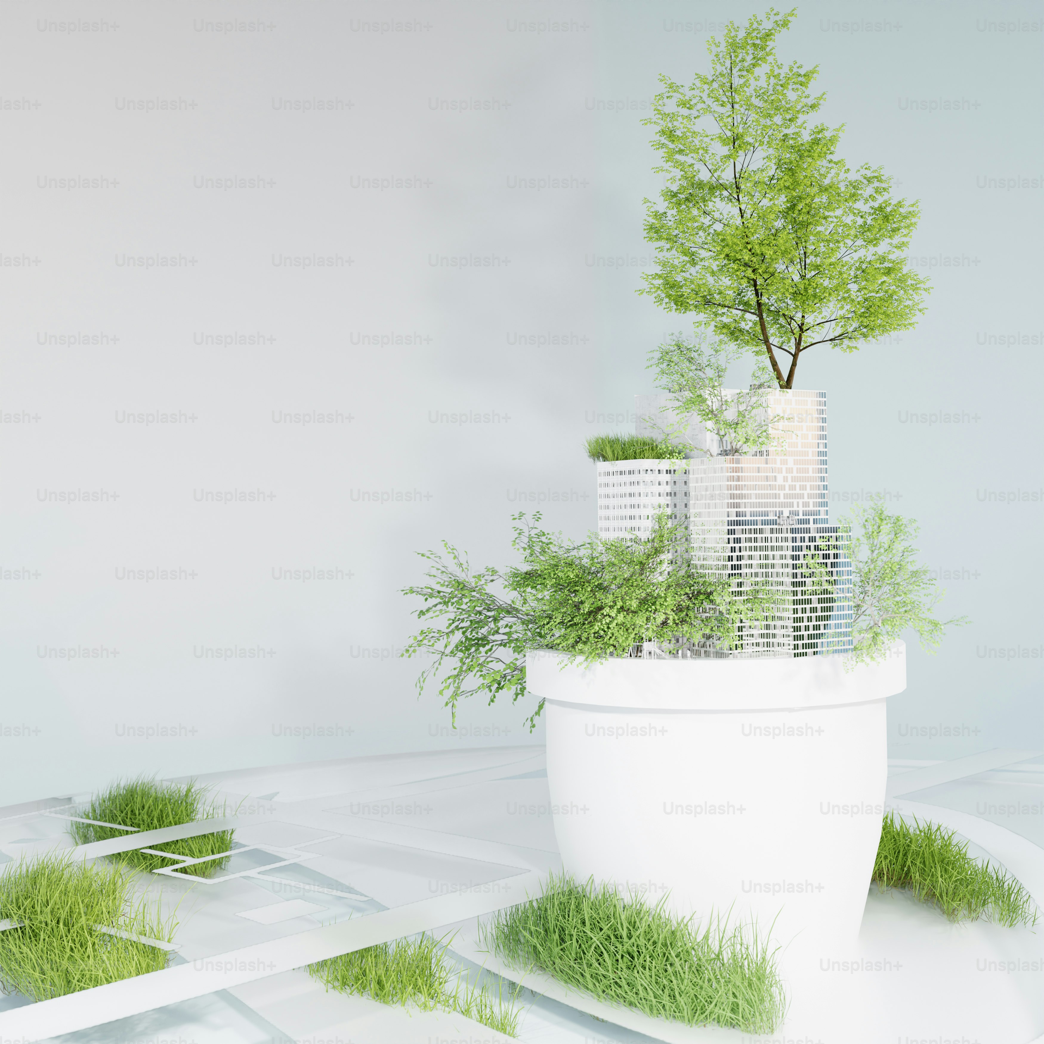 A white planter with a green tree in it photo – 3d render Image on Unsplash