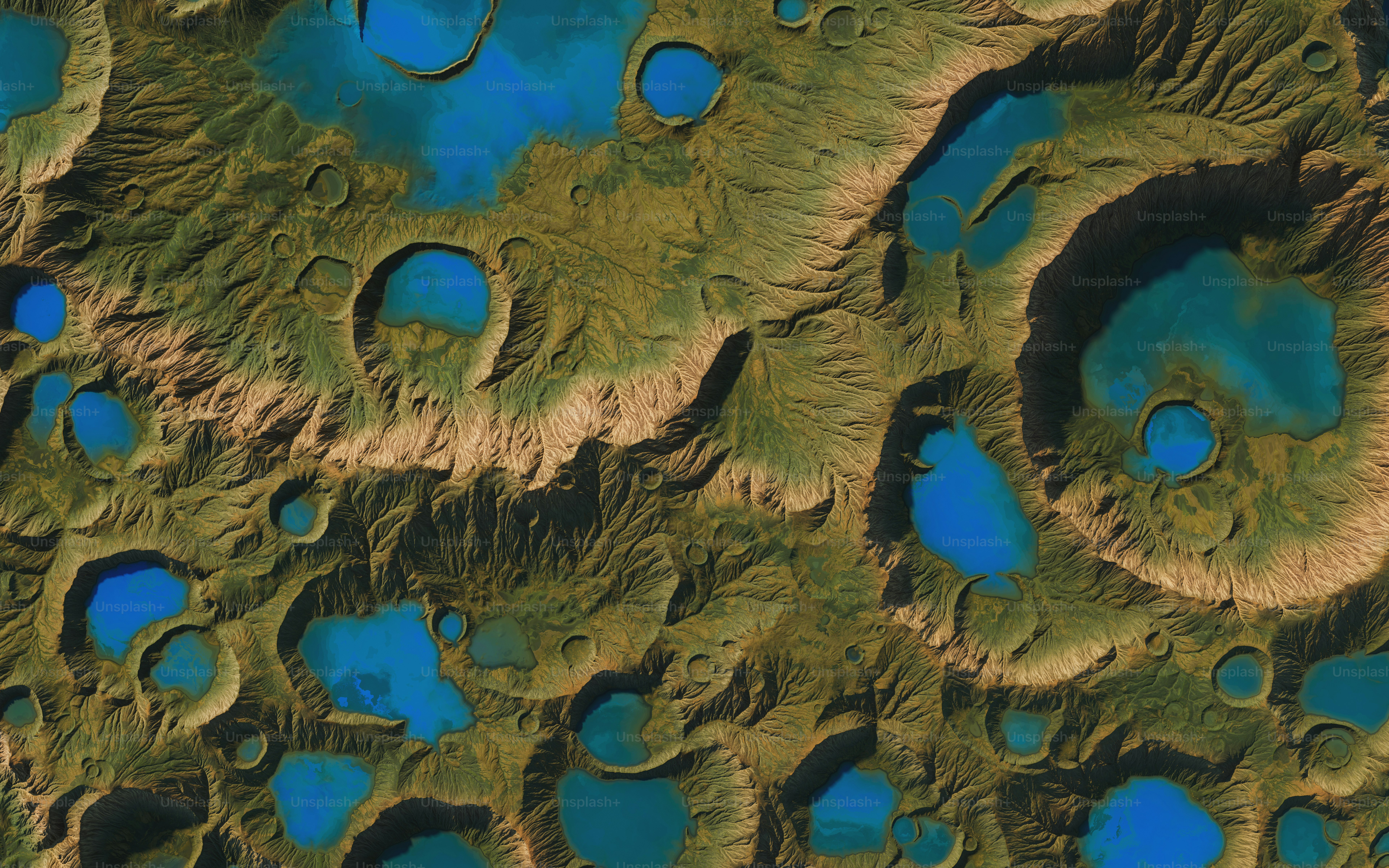 A satellite image of a lake surrounded by mountains photo – 3d render ...