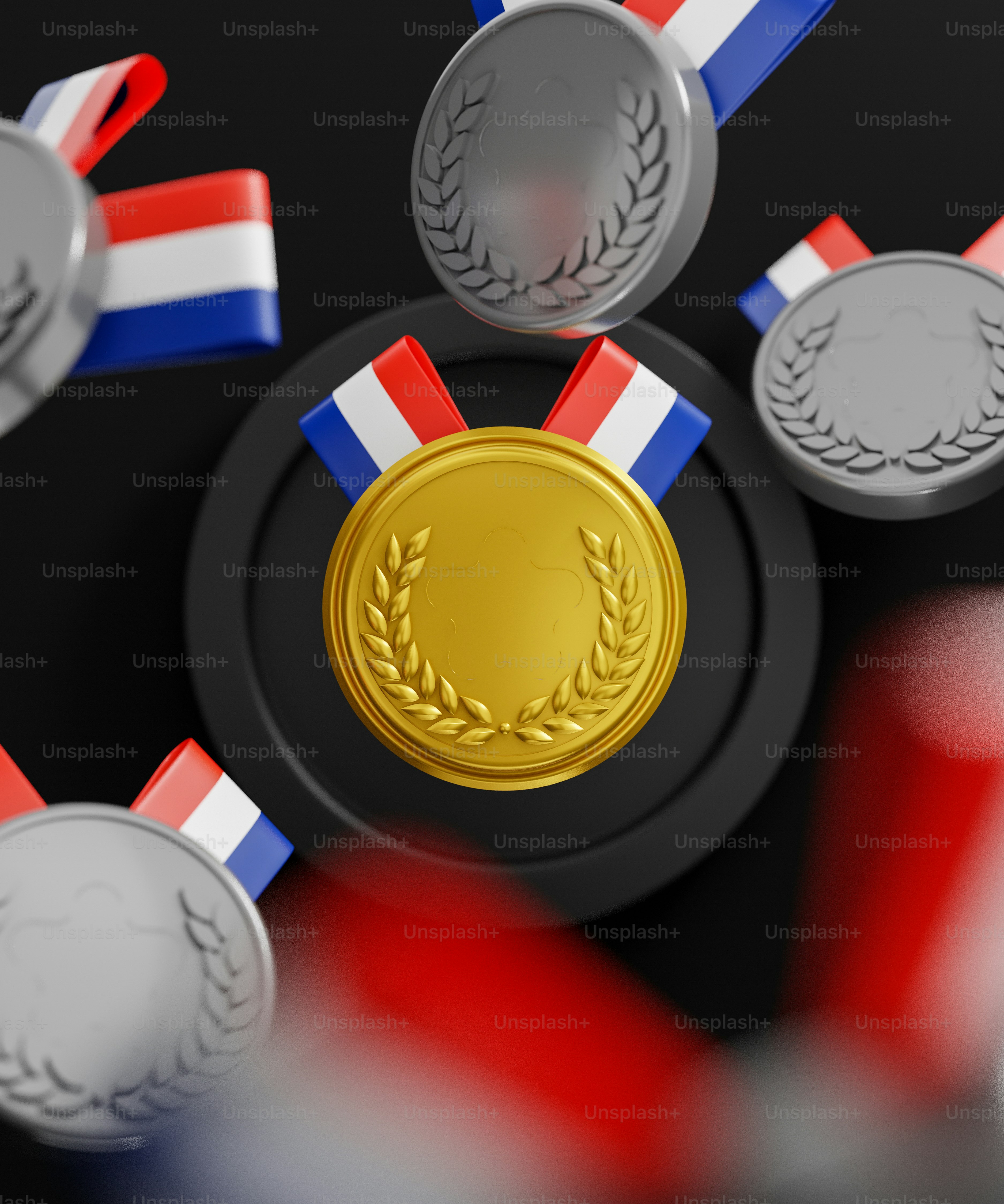 A group of medals sitting on top of each other photo – 3d render Image ...