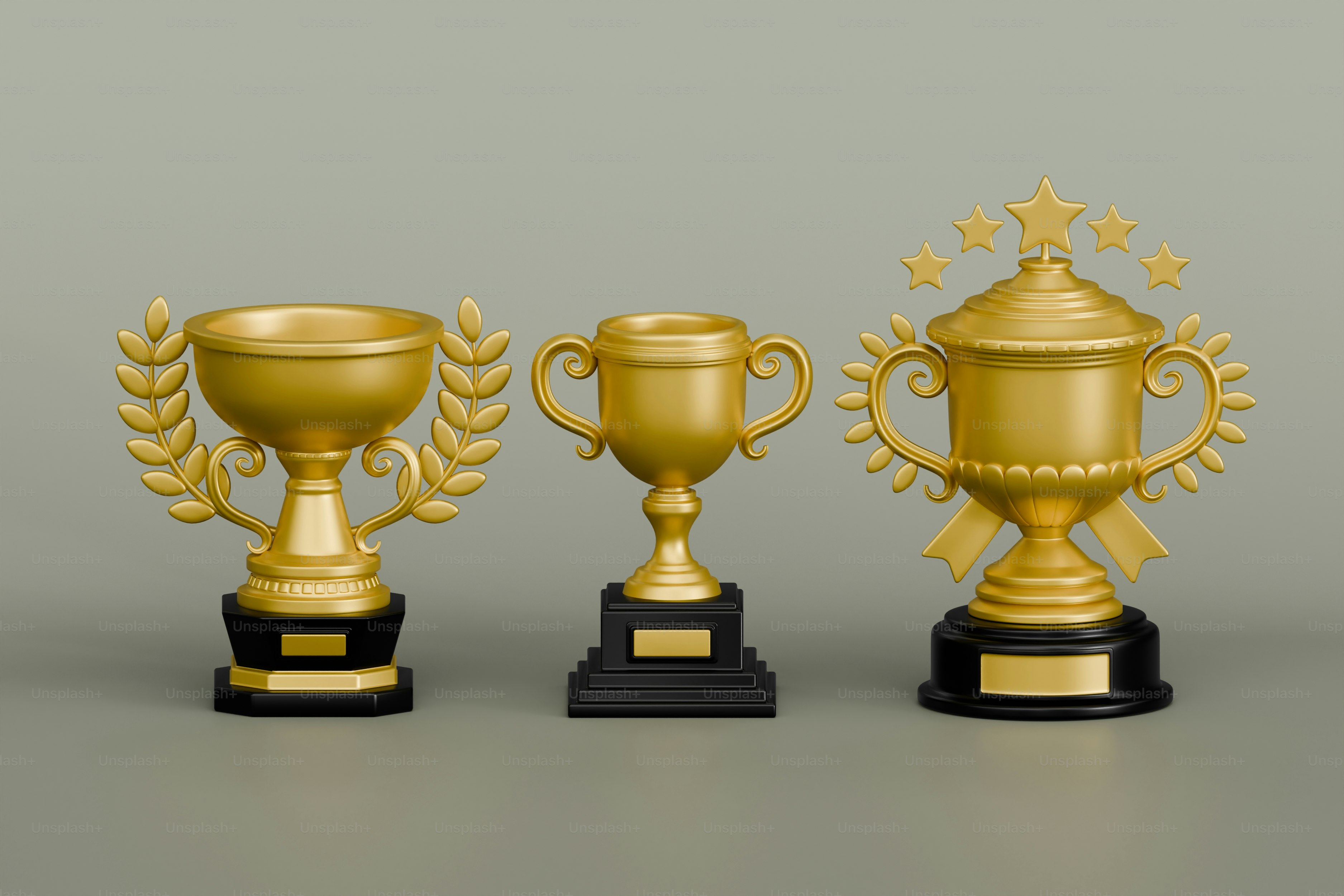 A golden trophy sitting on top of a blue blanket photo – Blue Image on ...
