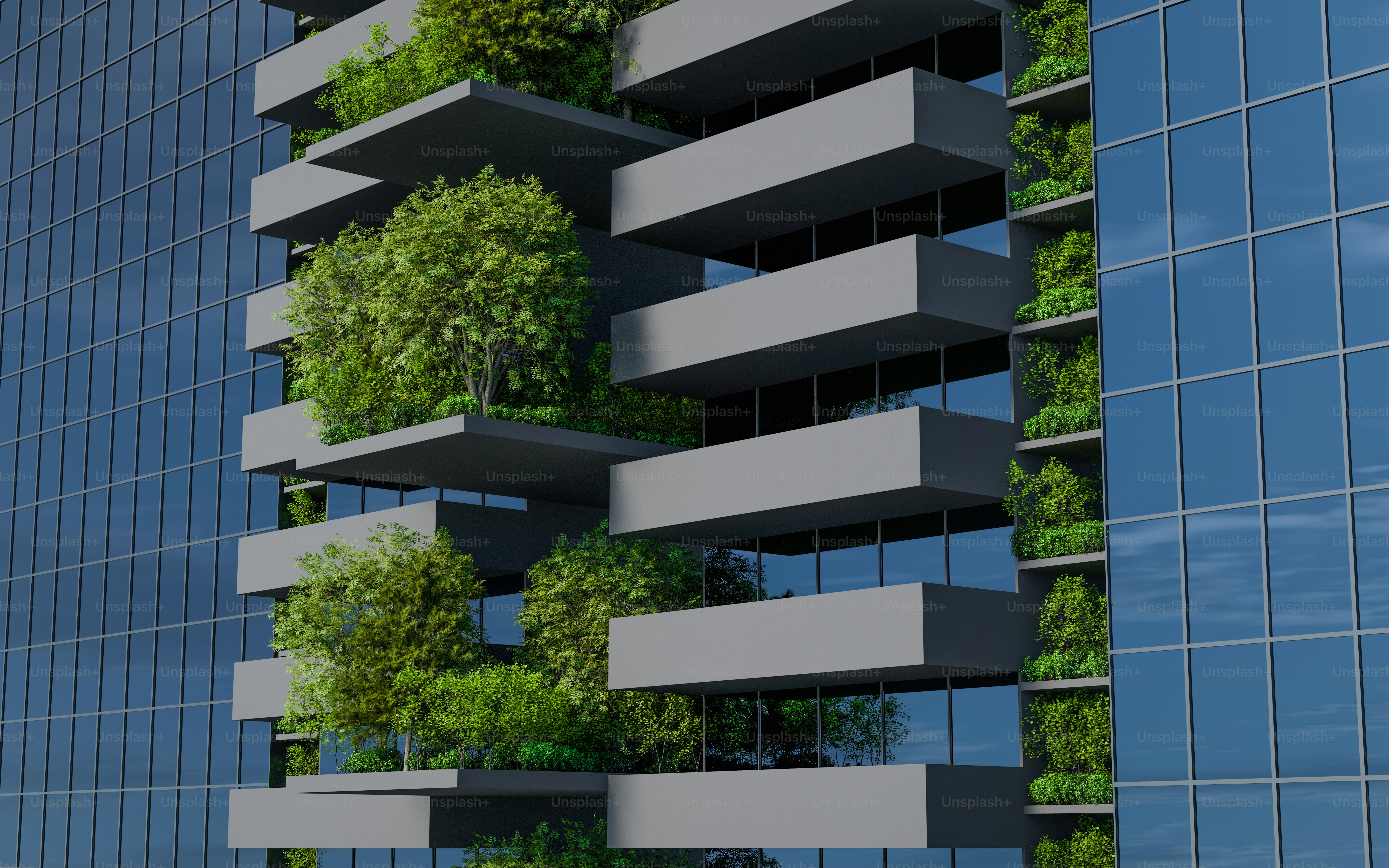 A very tall building with a bunch of plants on it photo – Apartment ...