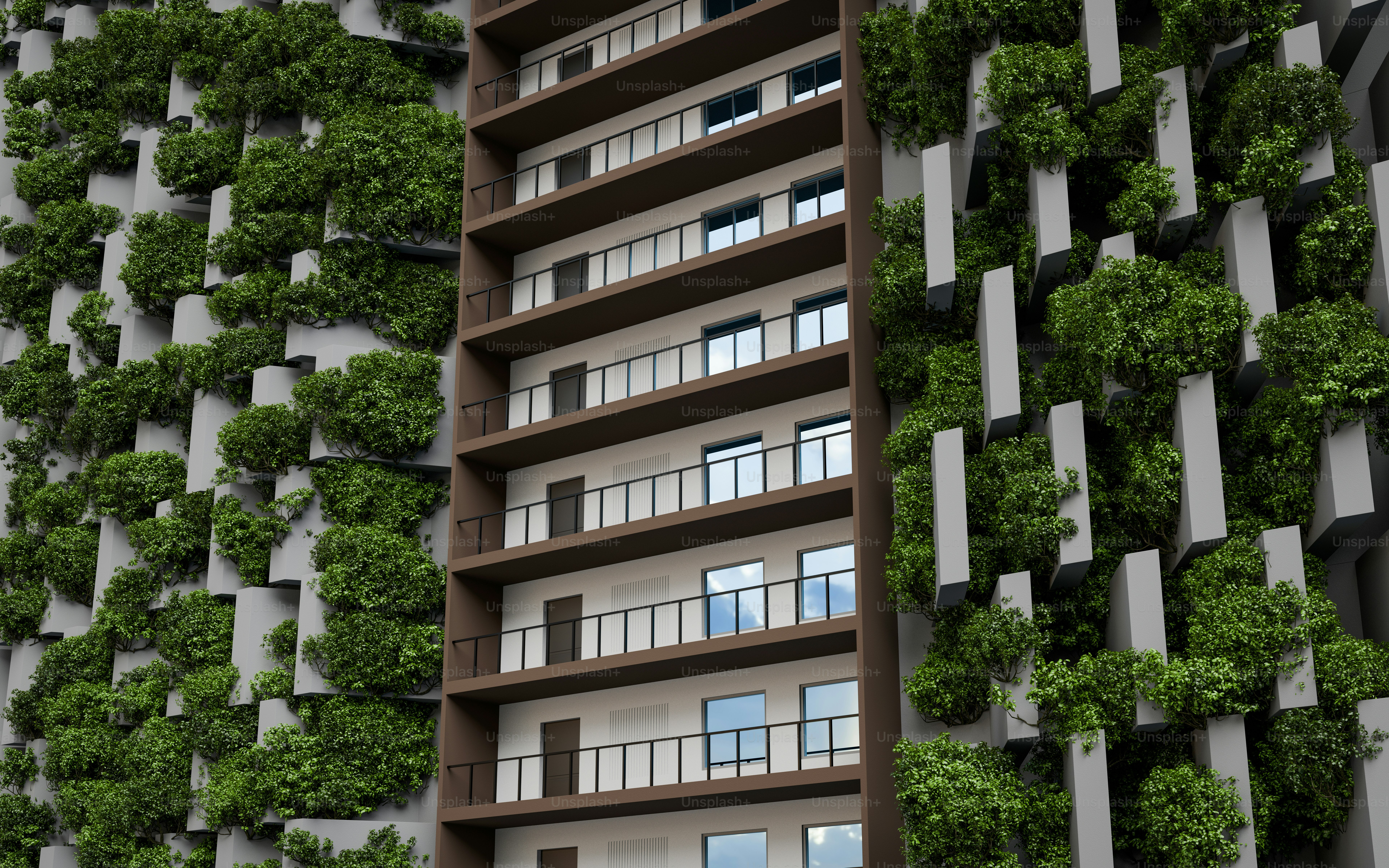 A very tall building with a lot of trees growing on it photo ...