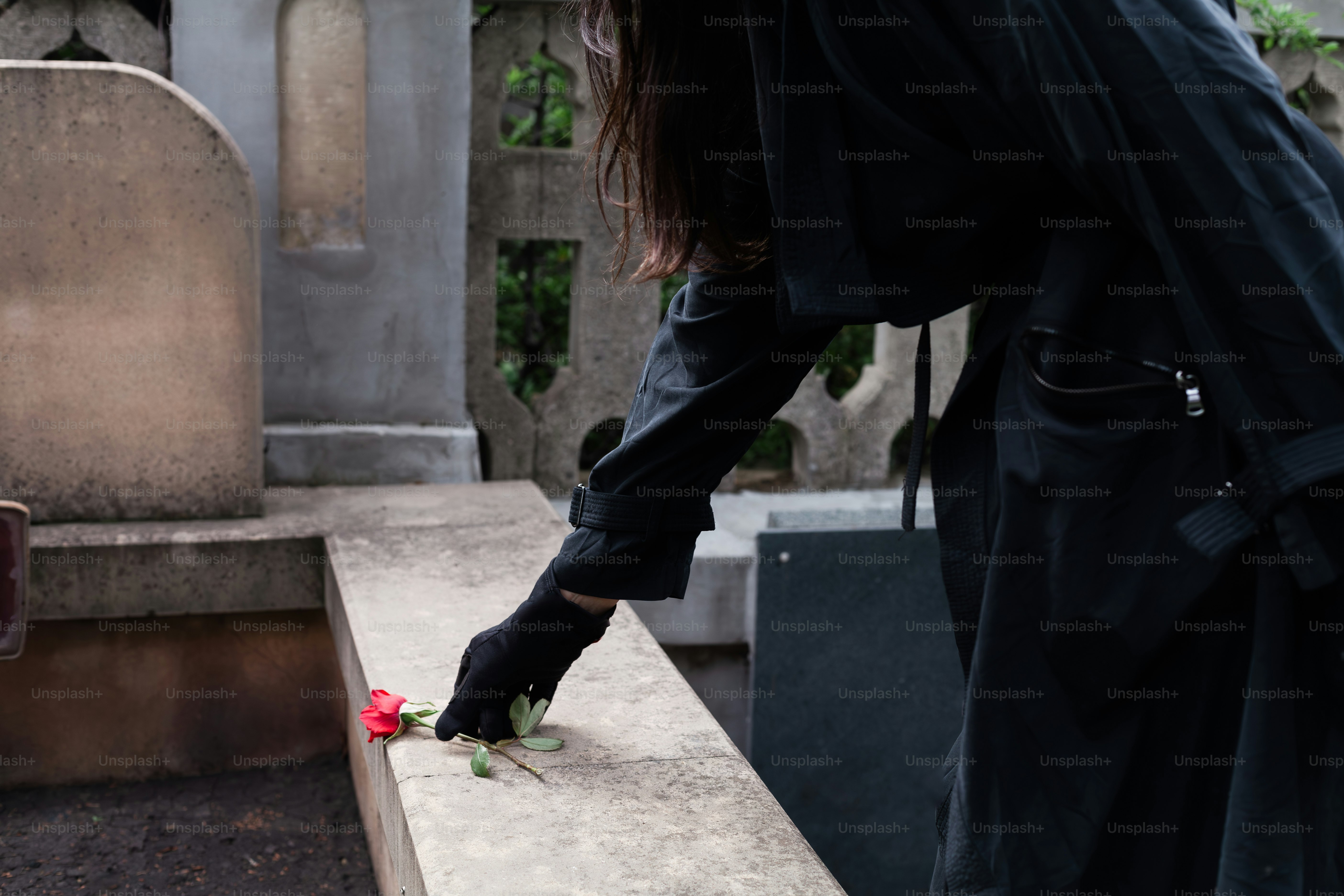 A person placing a flower on a grave photo – Cemetery Image on Unsplash
