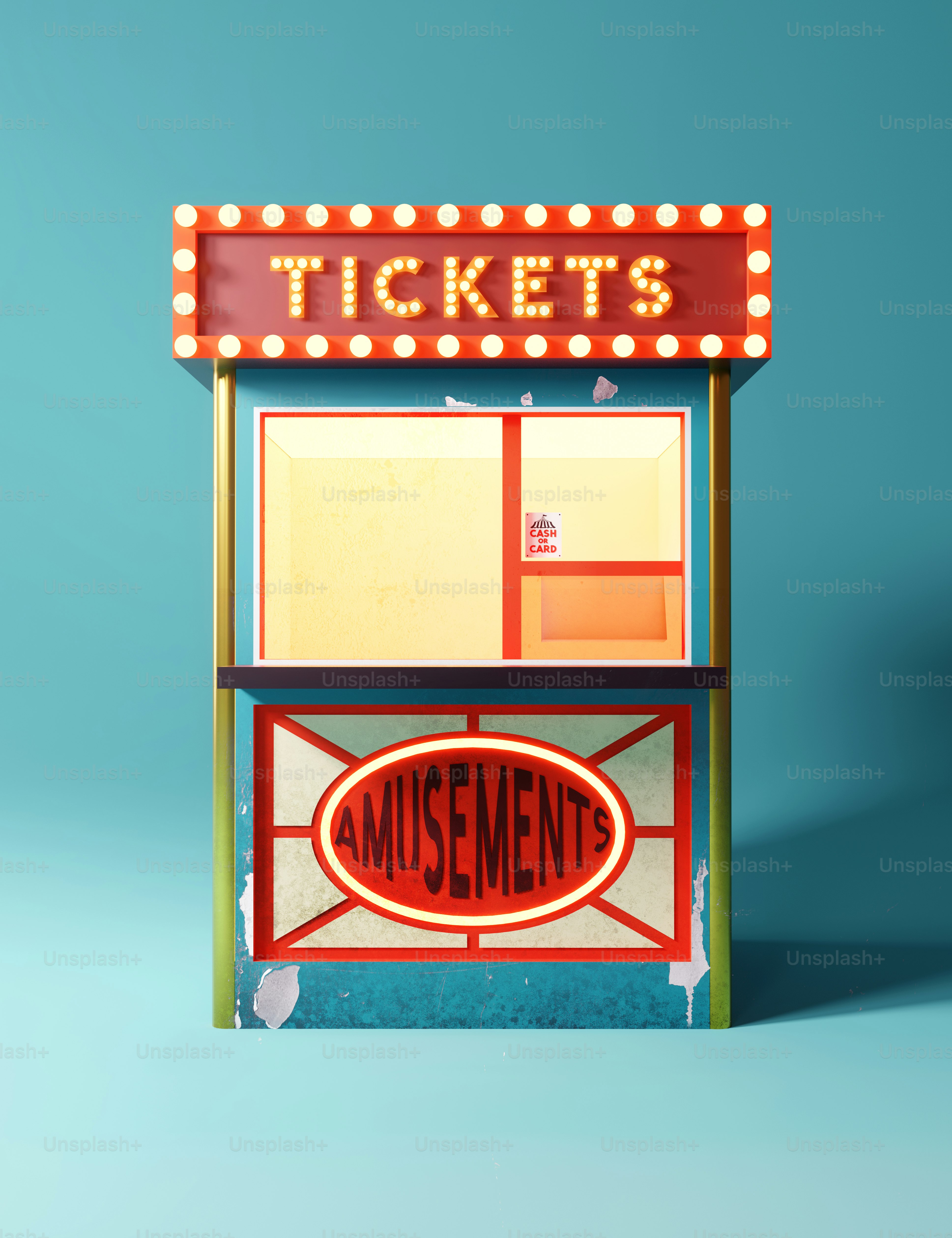 Vintage ticket sales booth for amusement parks and performance events ...