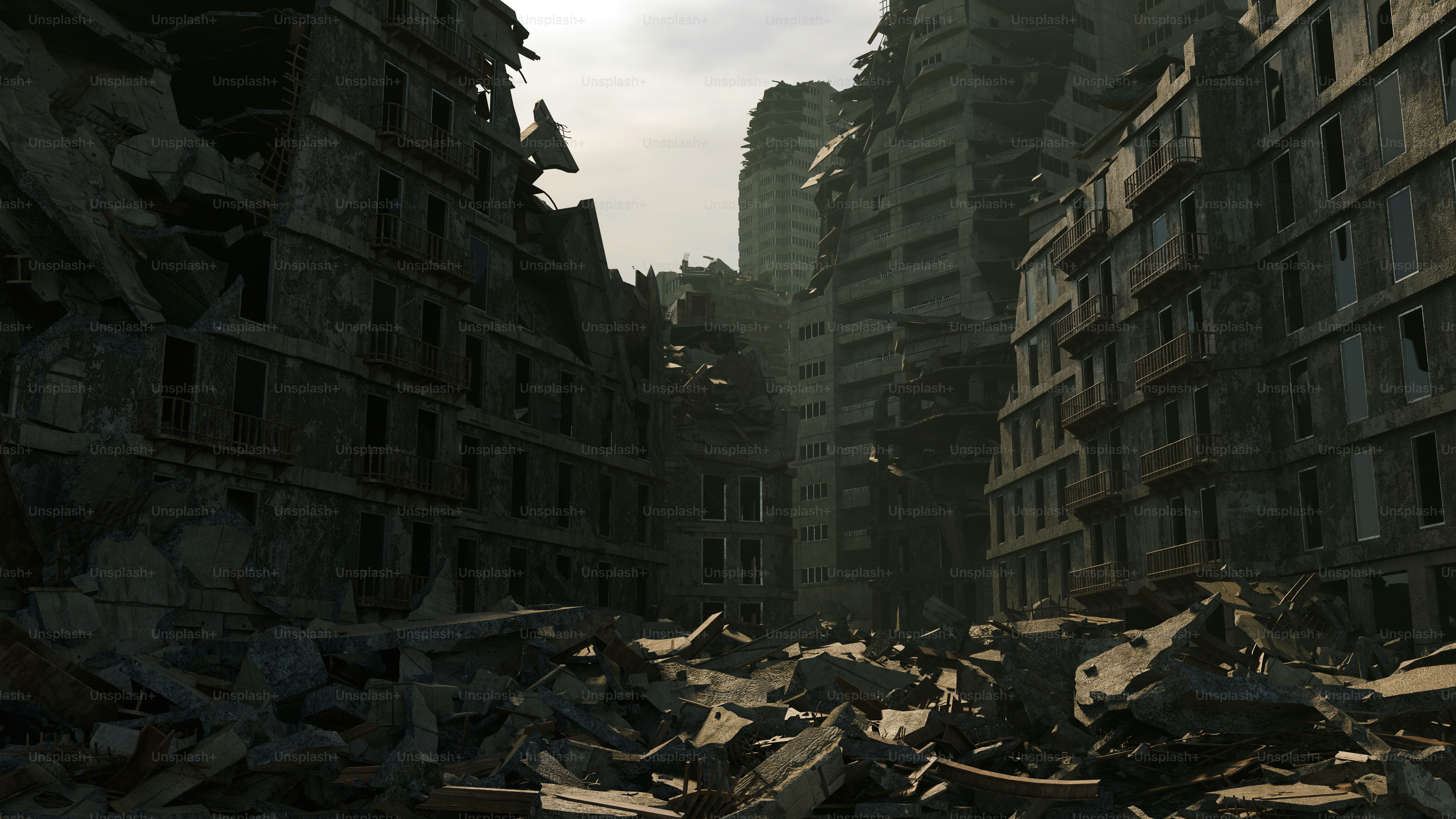 A very large pile of rubble in a big city photo – 3d render Image on ...