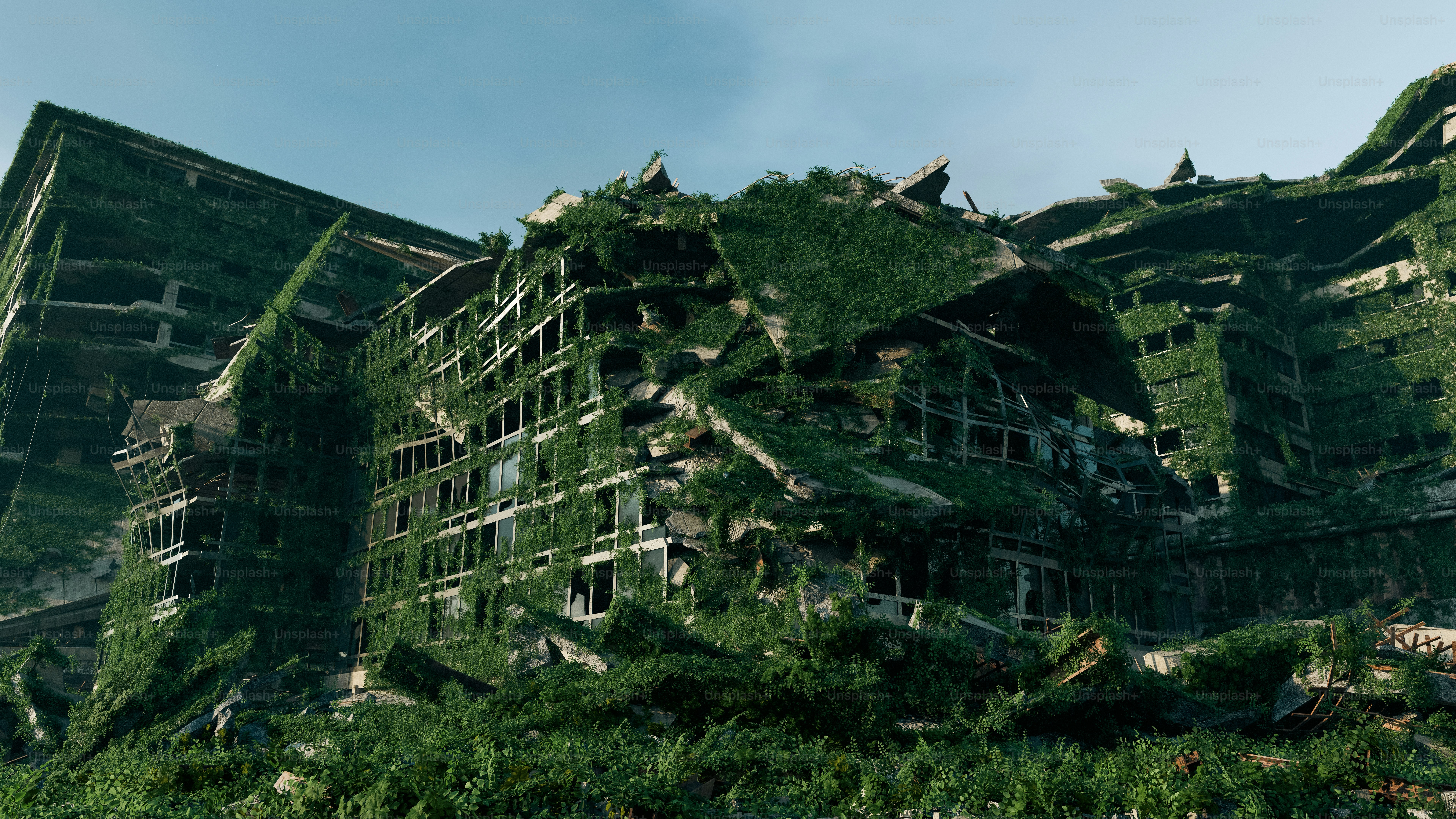 A very large building that is covered in grass photo – Apocalyptic ...