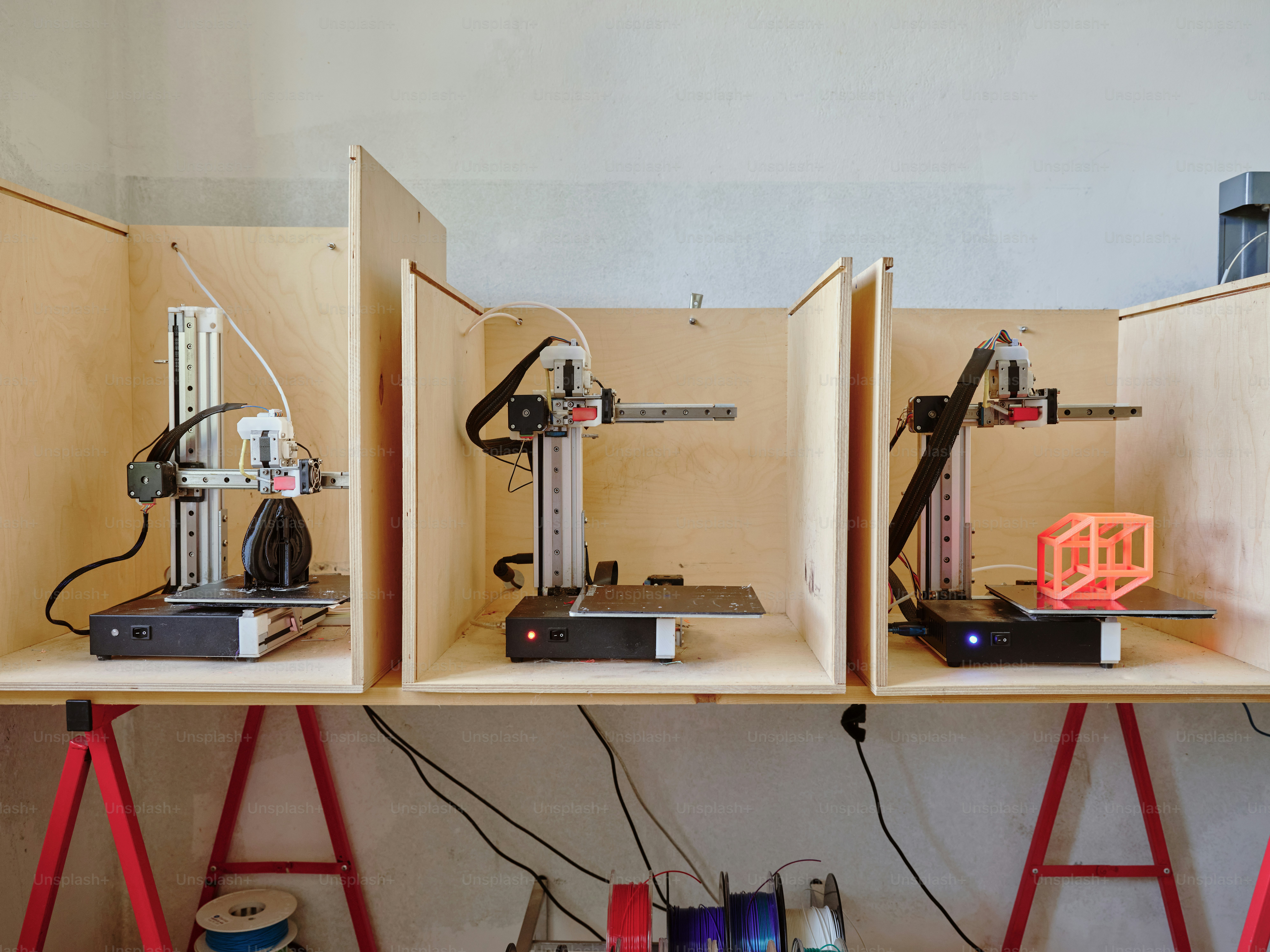A couple of shelves that have some kind of machines on them photo – 3d ...