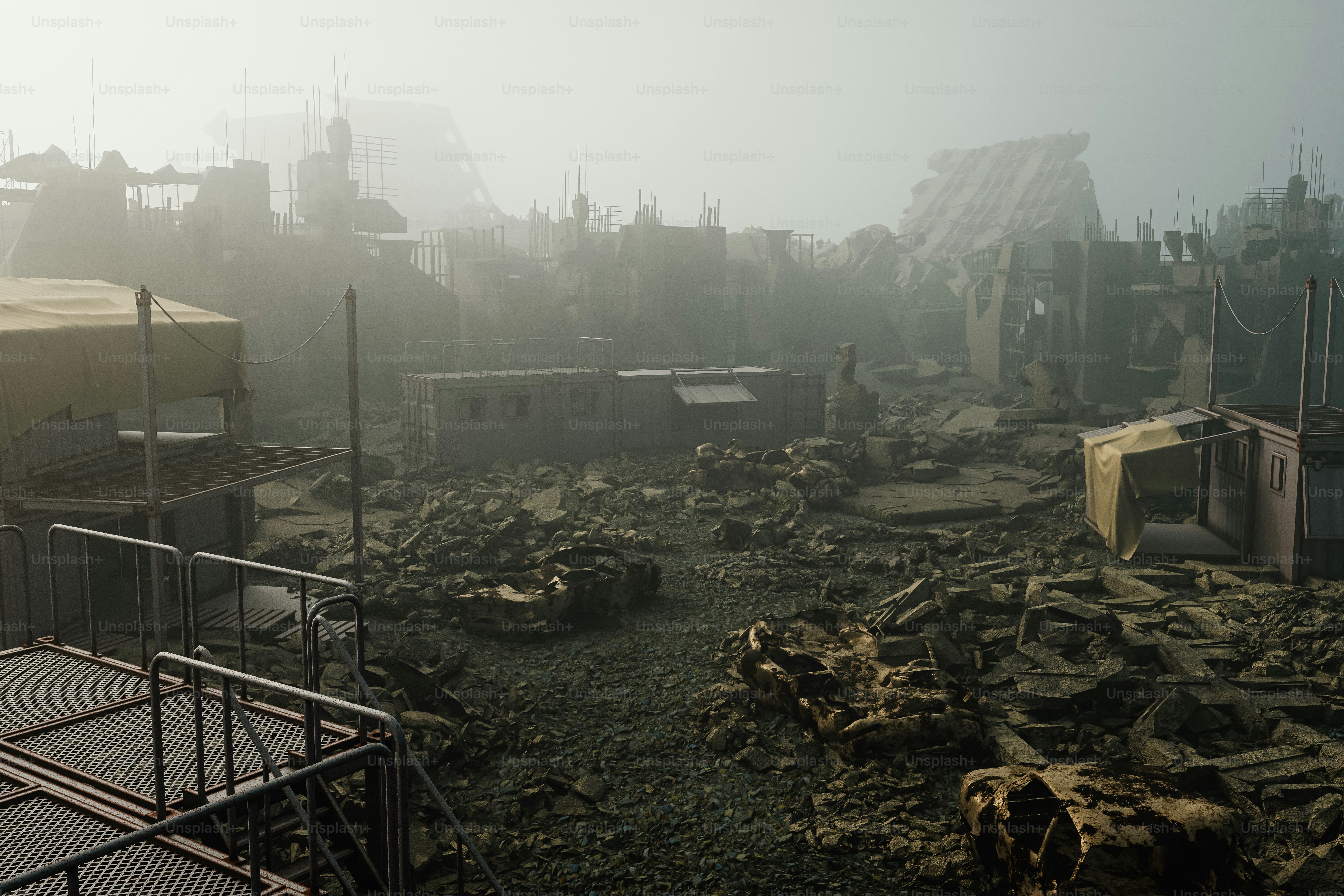 A bunch of rubble in the middle of a city photo – Destroyed city Image ...