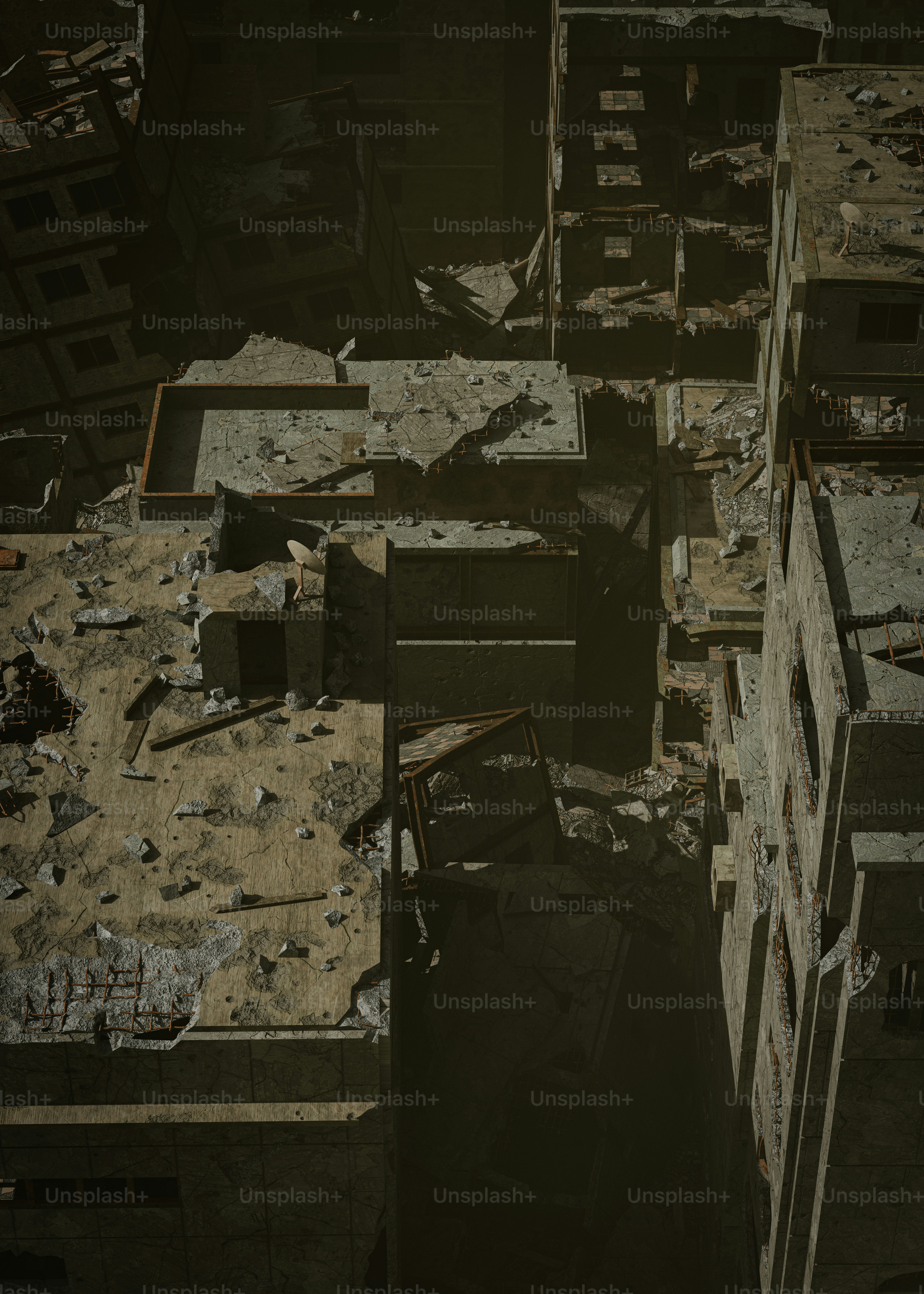 An aerial view of a city with lots of rubble photo – Apocalypse Image ...