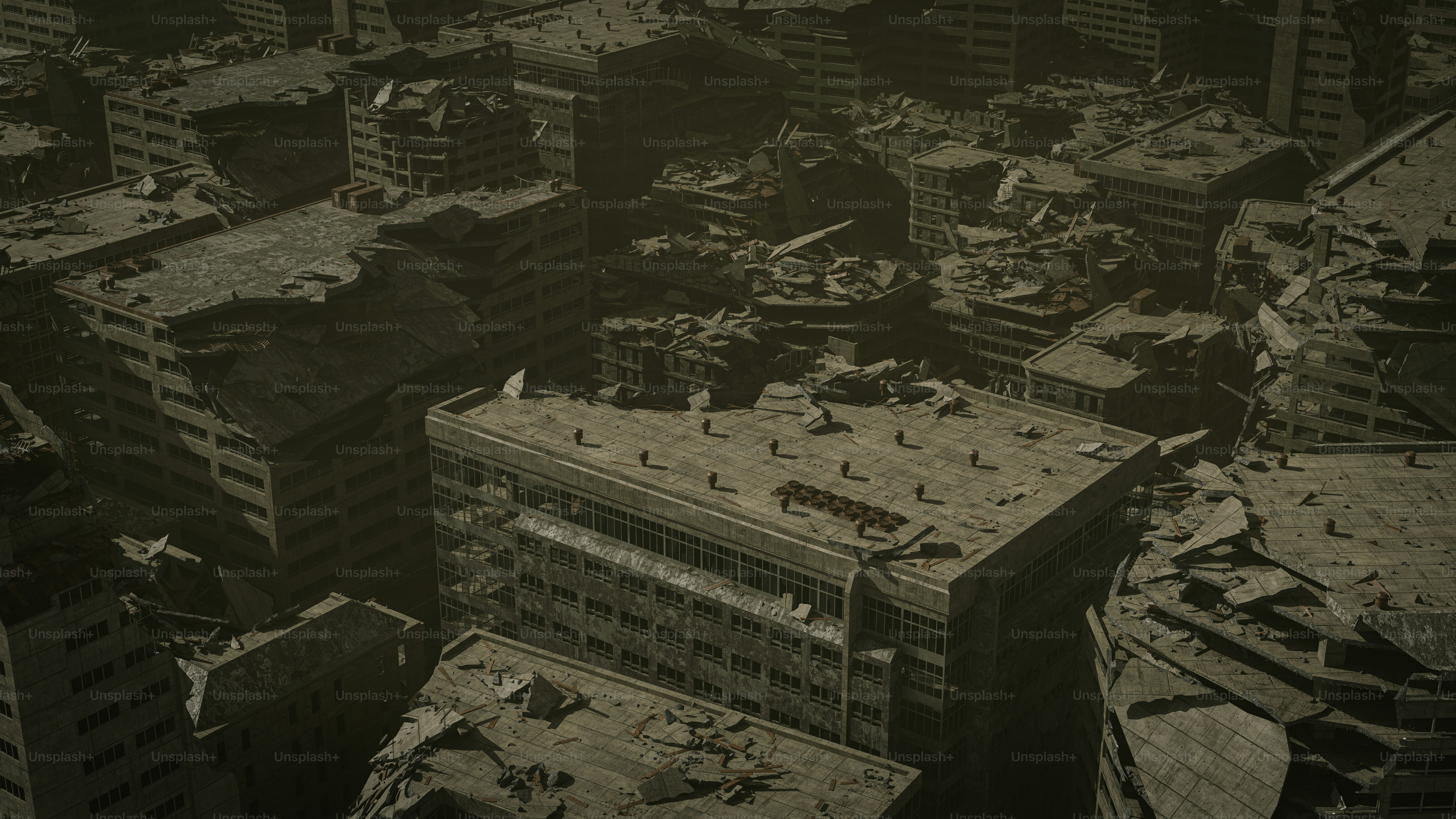 A city filled with lots of rubble next to tall buildings photo – 3d ...