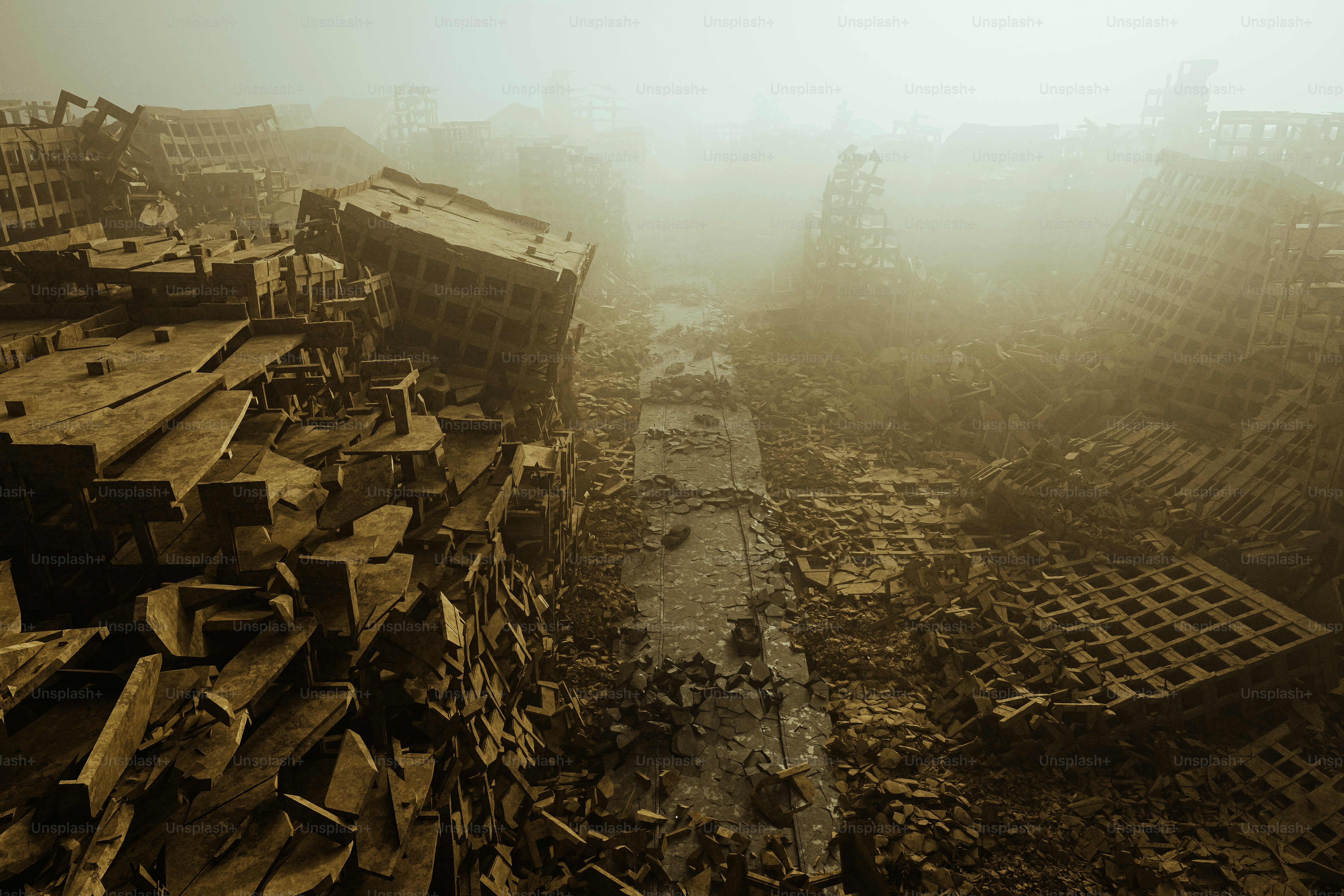 Une ville sale avec beaucoup de gravats et de débris photo – Image de ...