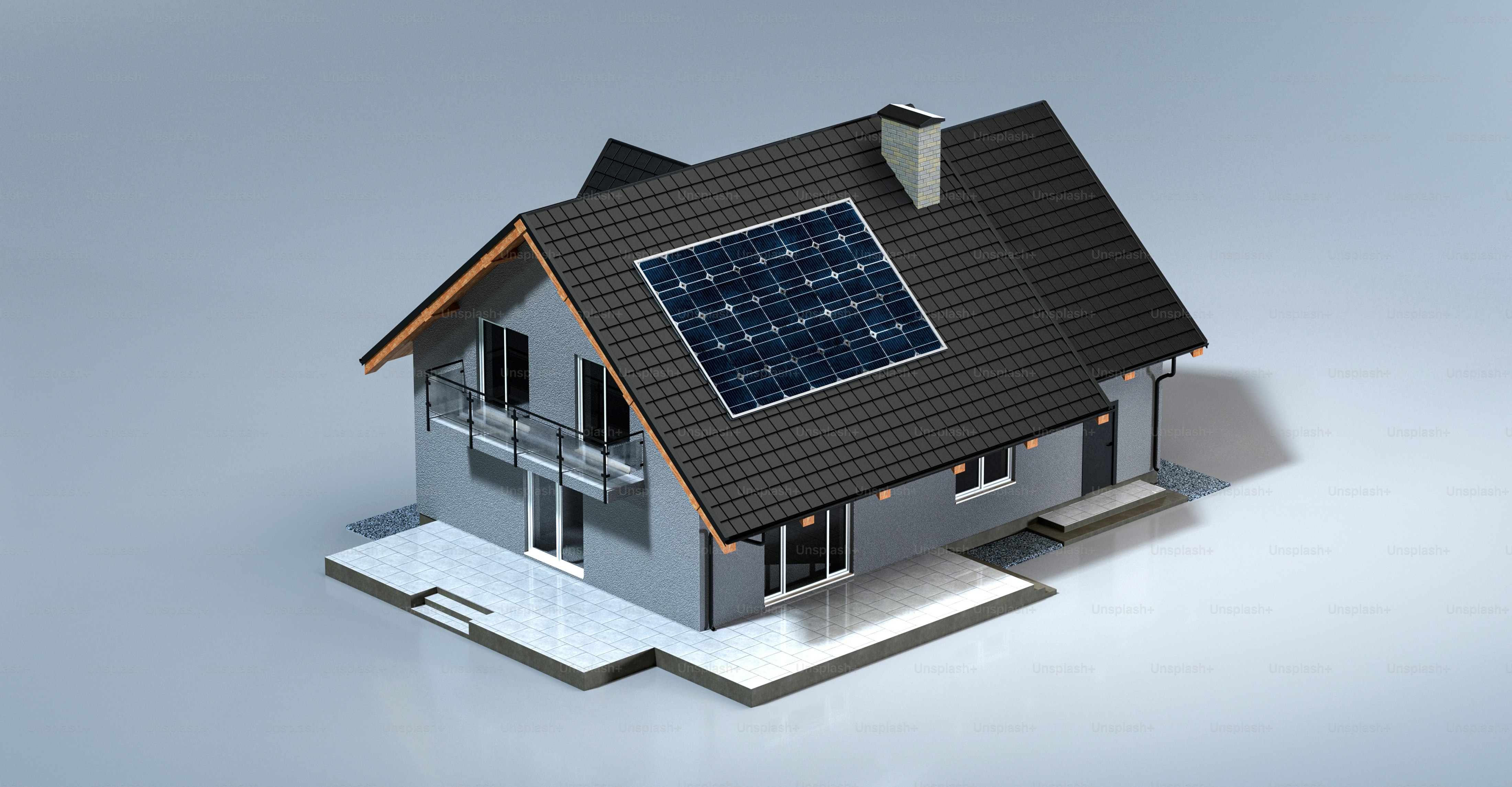 Una casa con un panel solar en el techo foto – Imagen de Energía verde ...