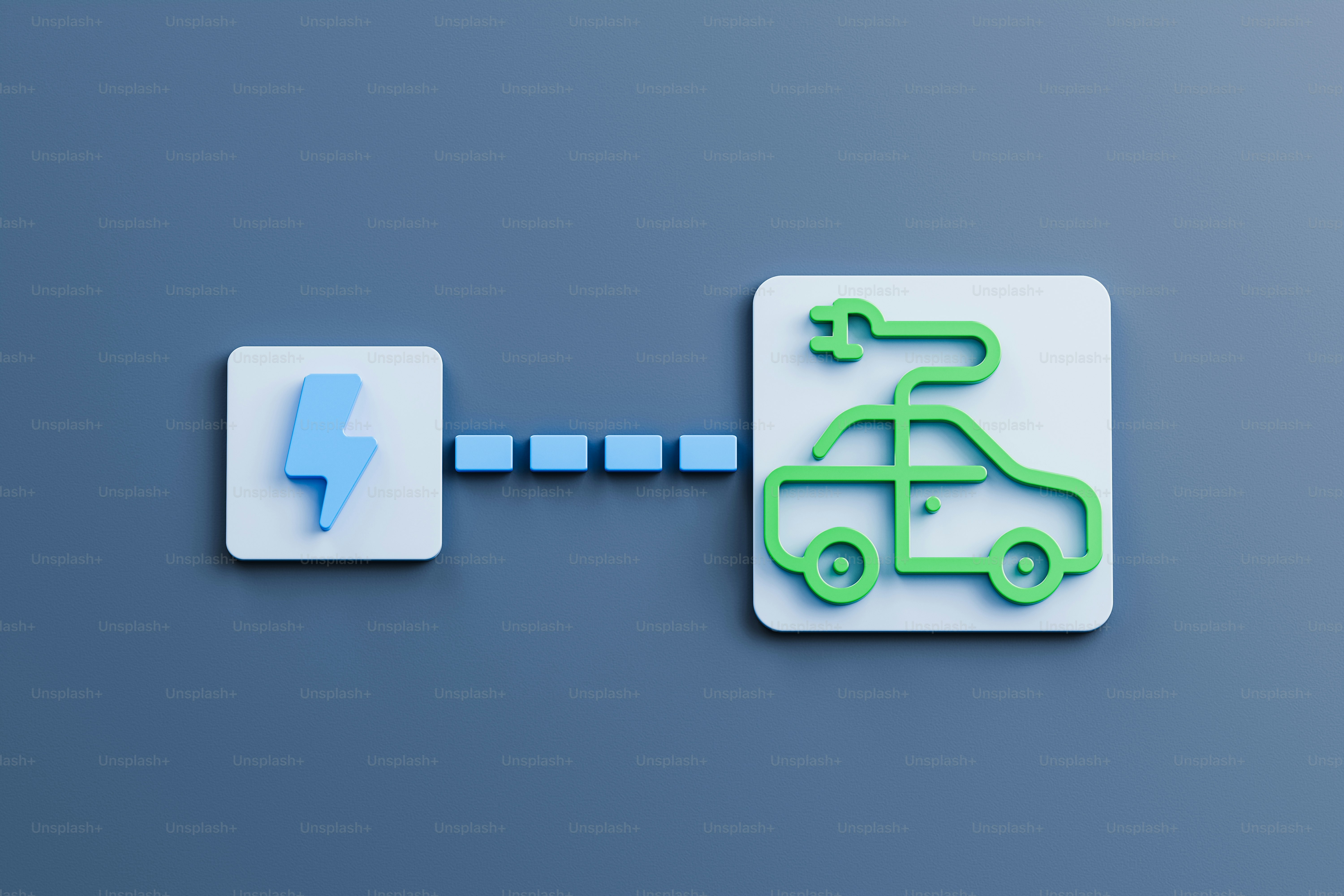 A green car connected to a white square with a lightning bolt photo ...