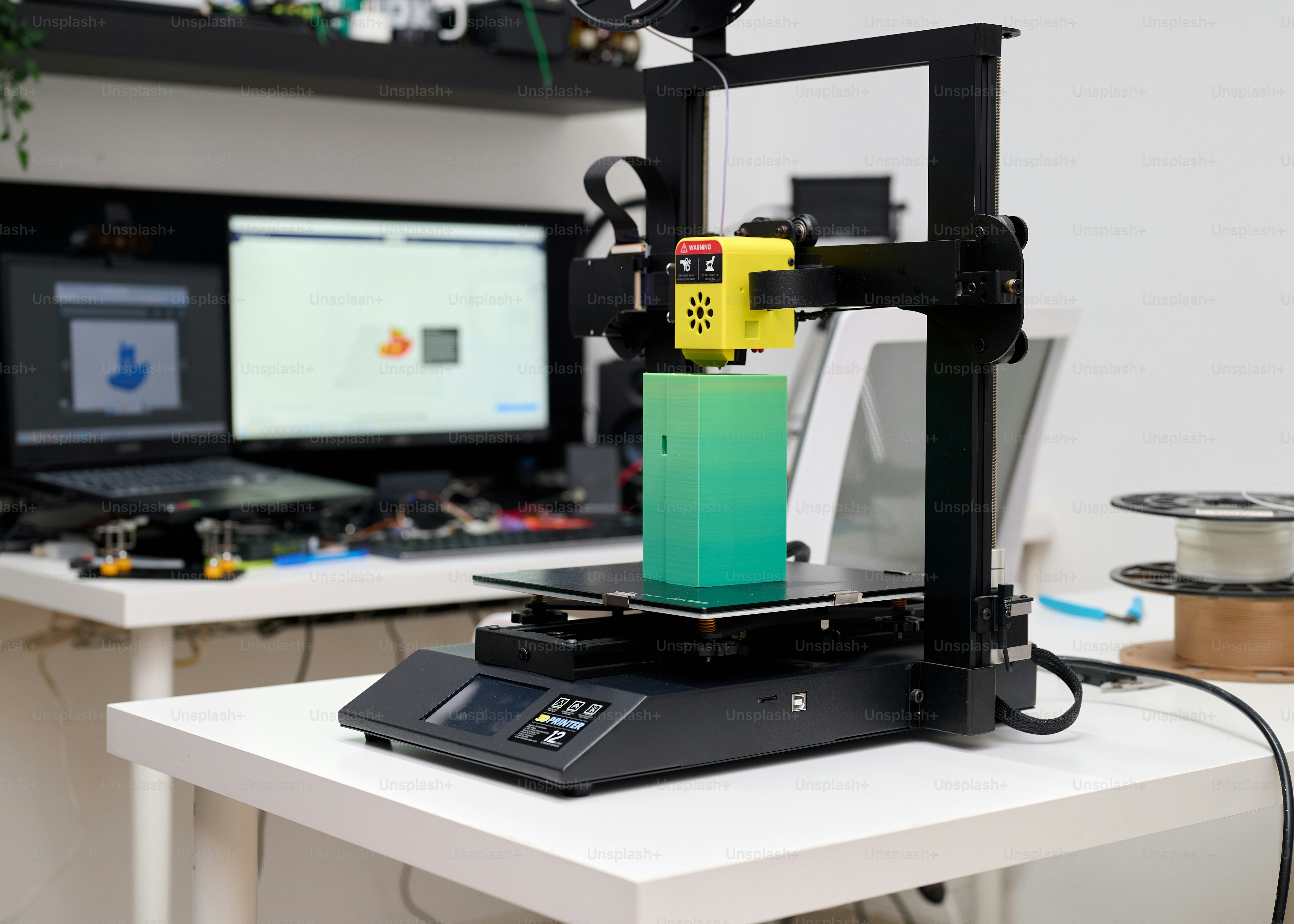 A 3d printer sitting on top of a white table photo – República ...