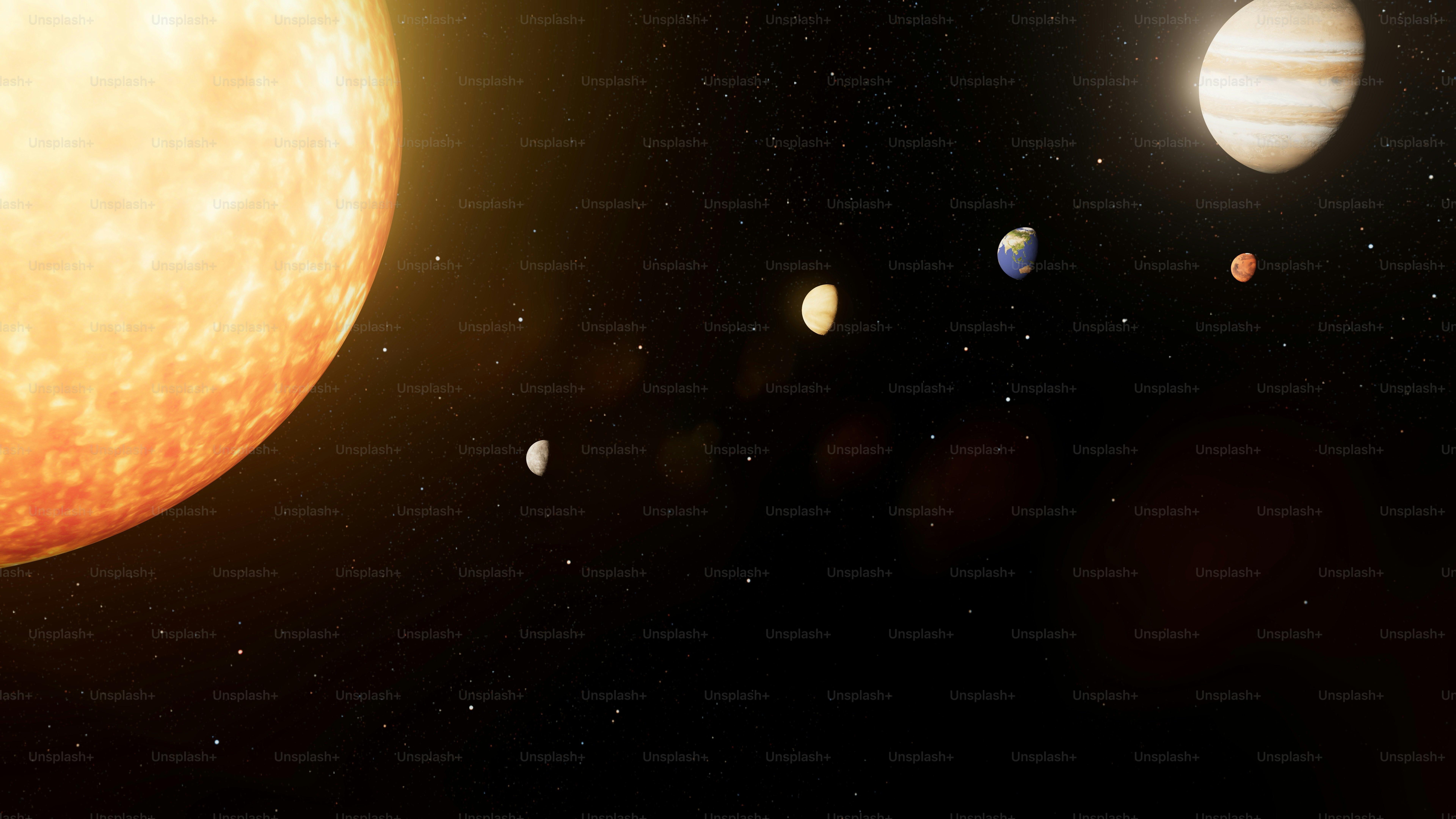 An artist's rendering of a solar system with eight planets photo – Sun ...