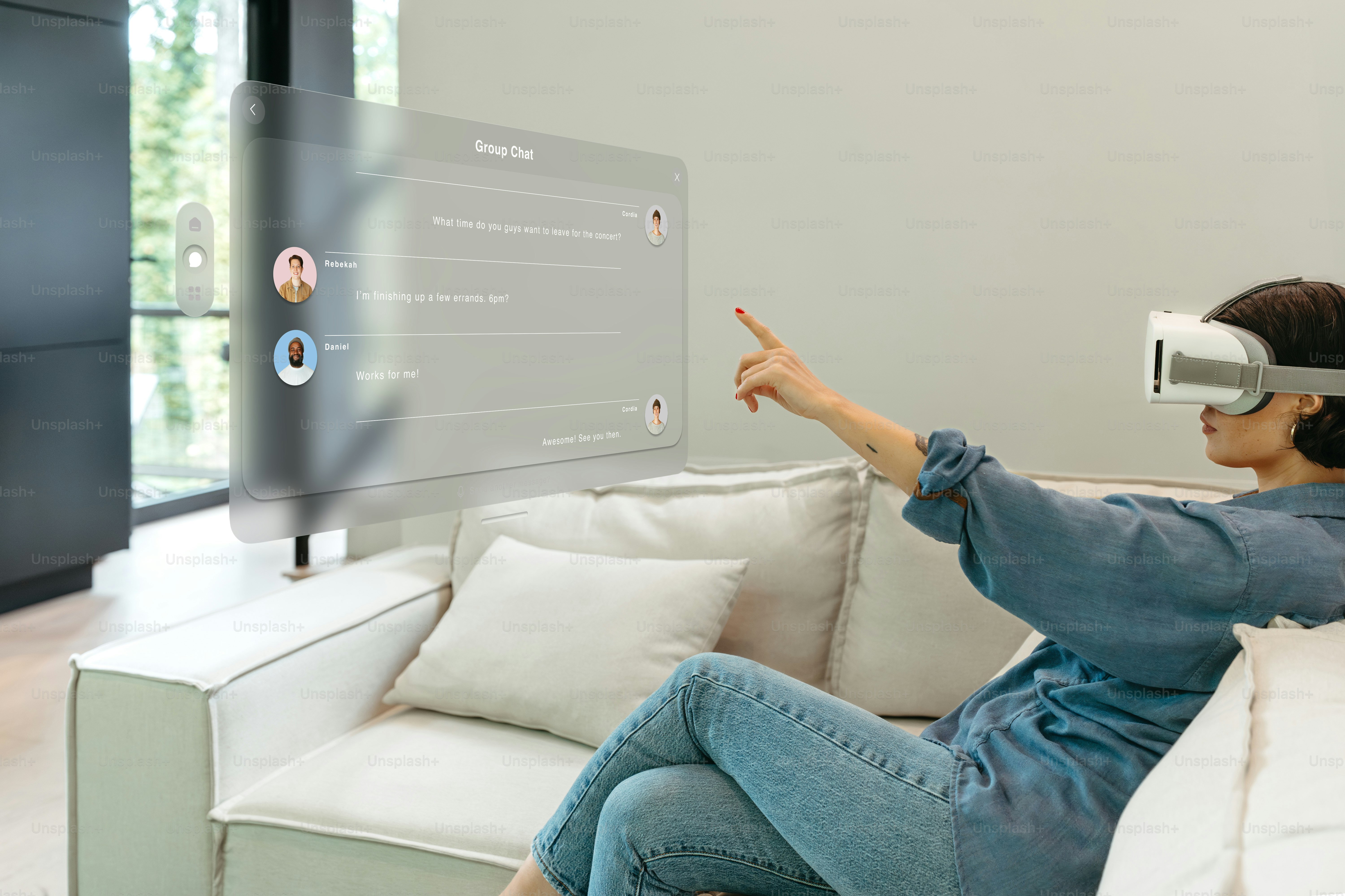 A woman sitting on a couch using a projector photo – Virtual environment Image on Unsplash