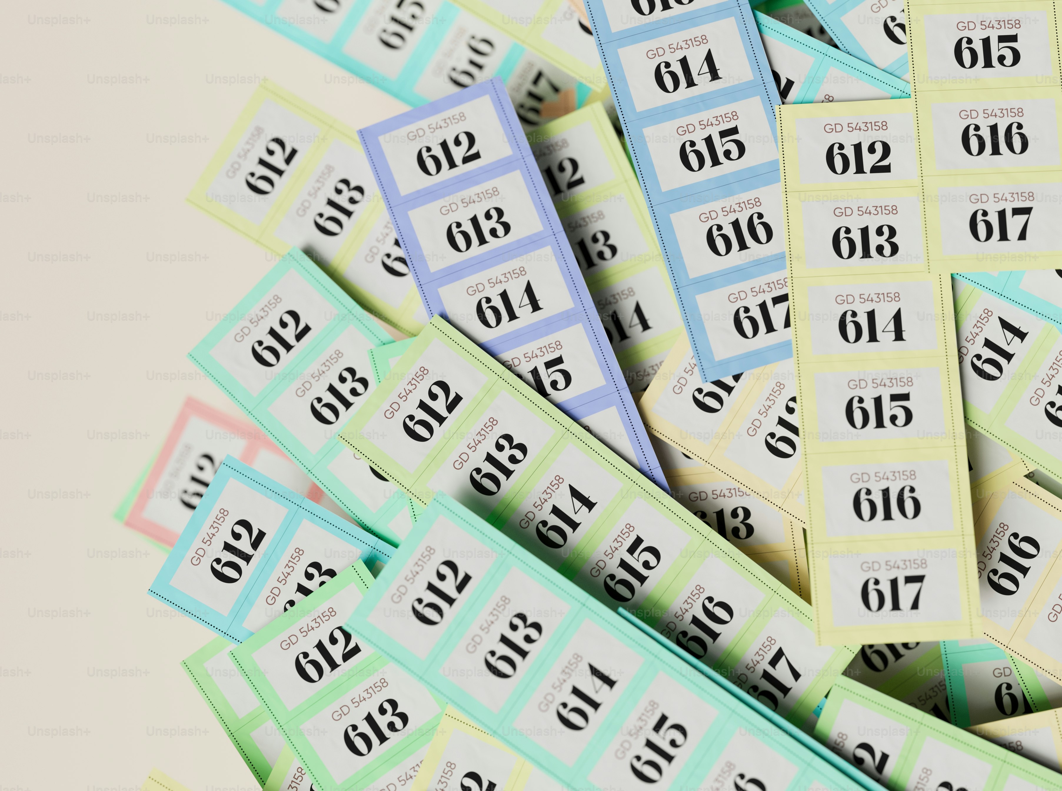 A pile of numbered numbered numbered tickets photo – Prize draw Image ...