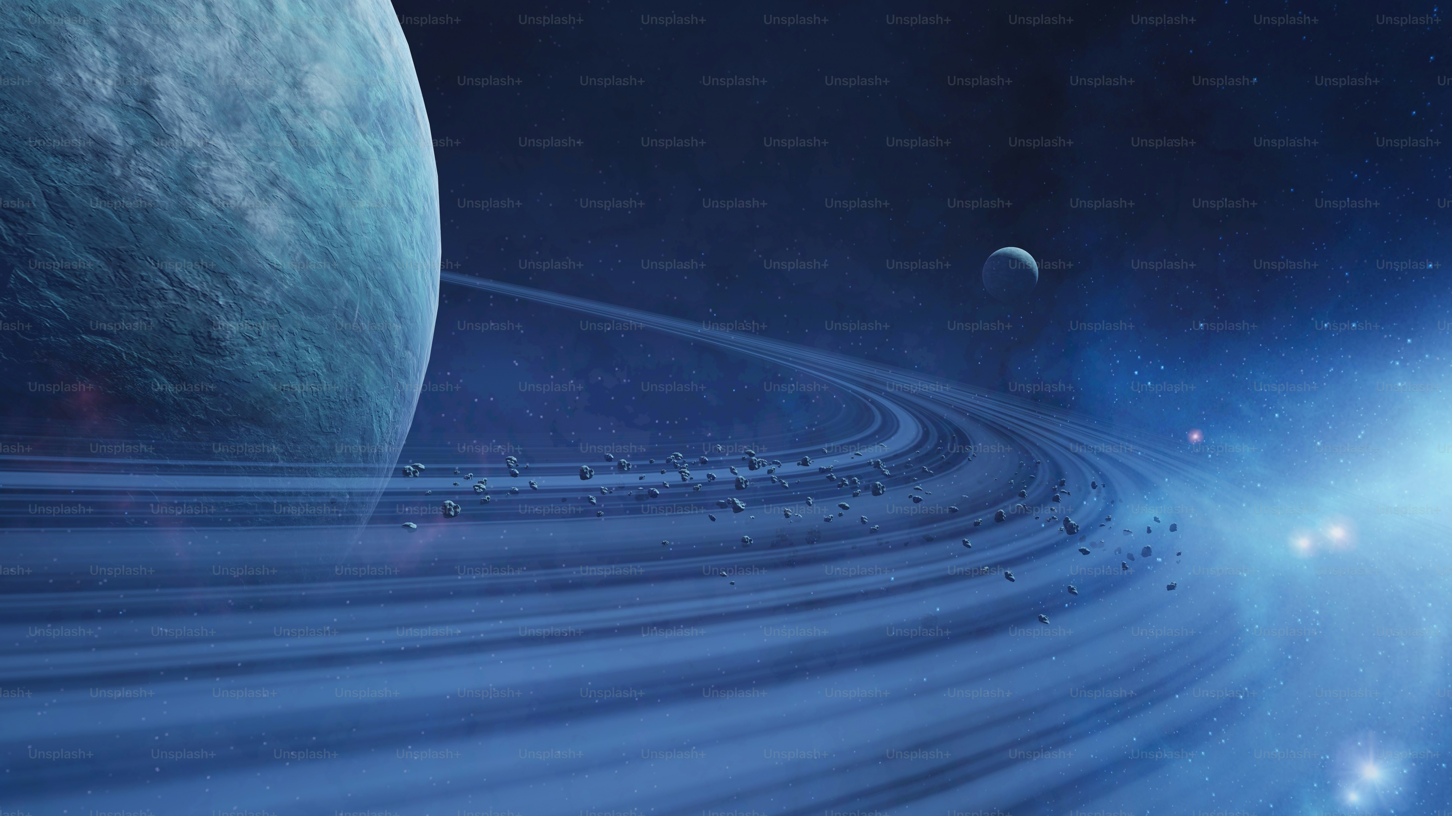 An artist's rendering of a ringed planet in space photo – Blue Image on ...