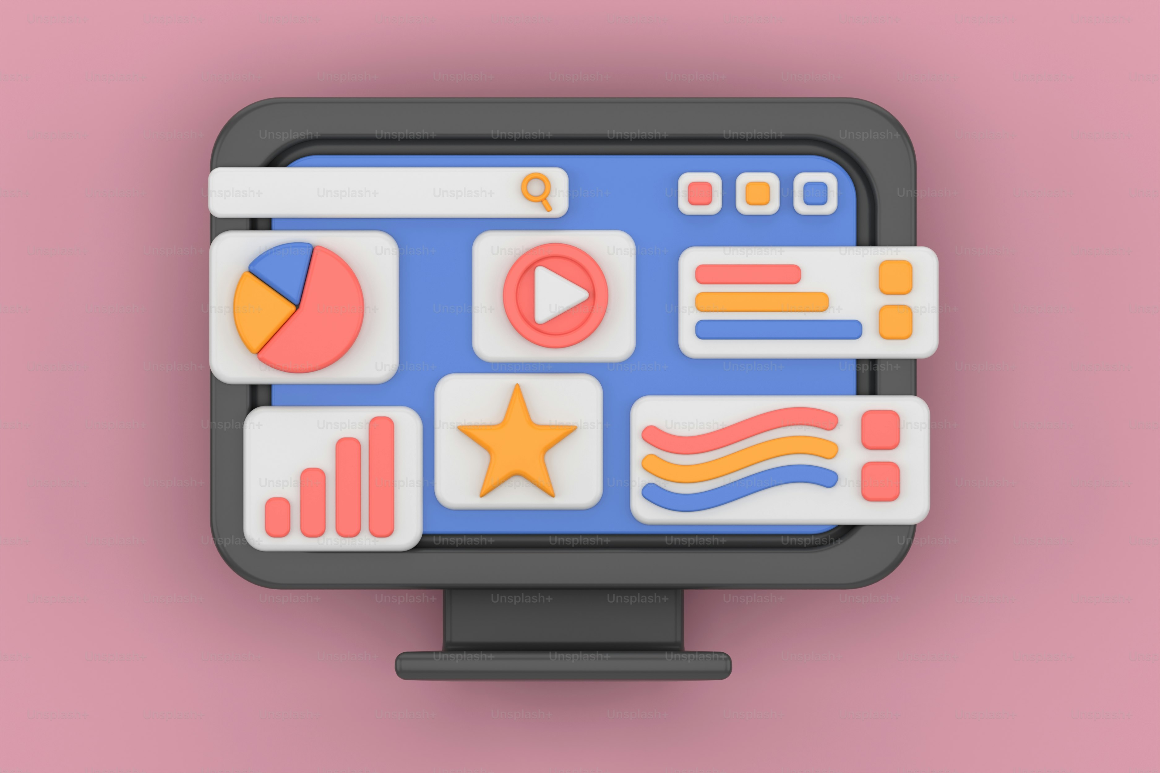 A laptop with gears on the screen on a purple background photo ...