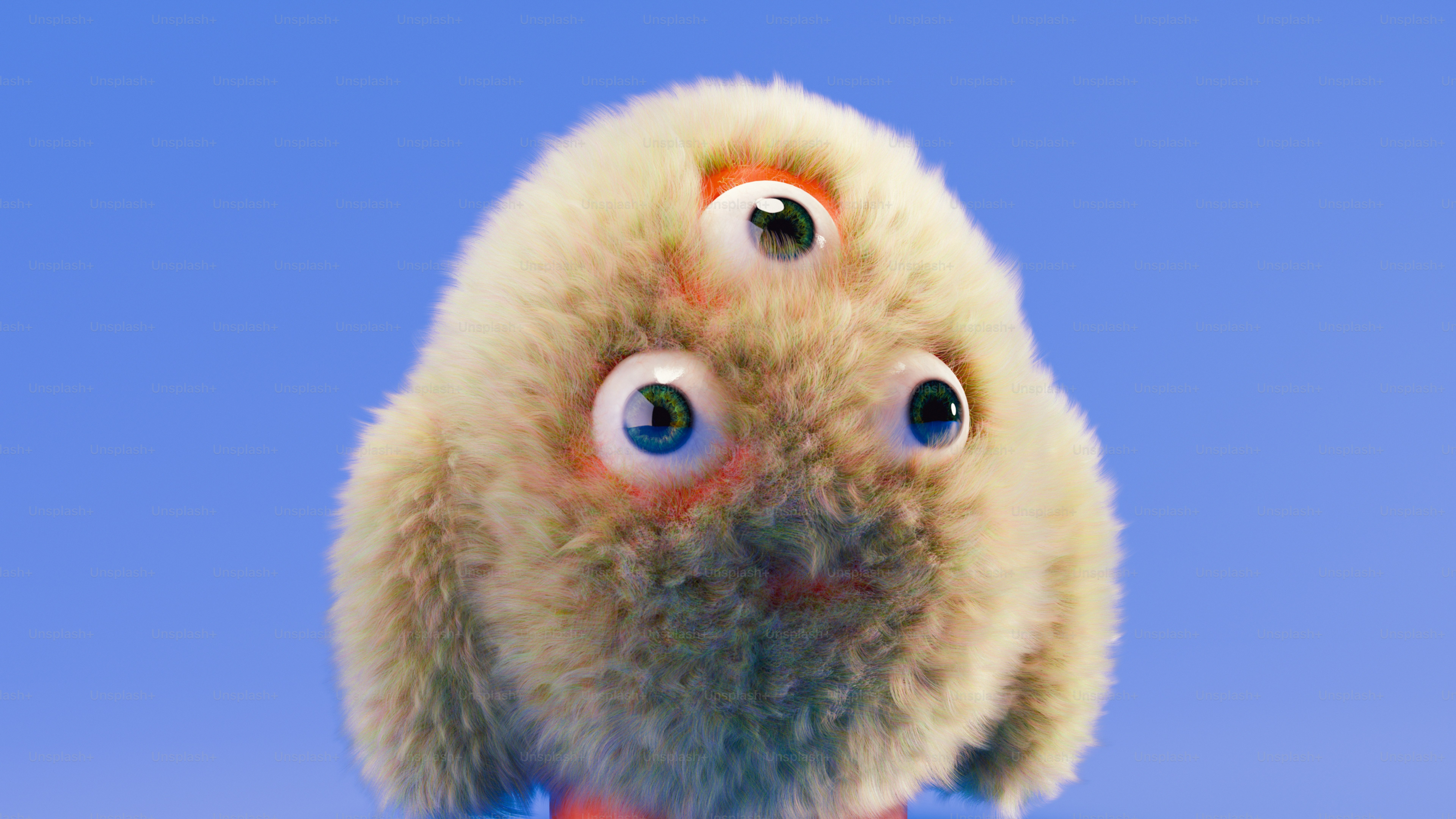A stuffed animal with googly eyes on a blue background photo – Render ...