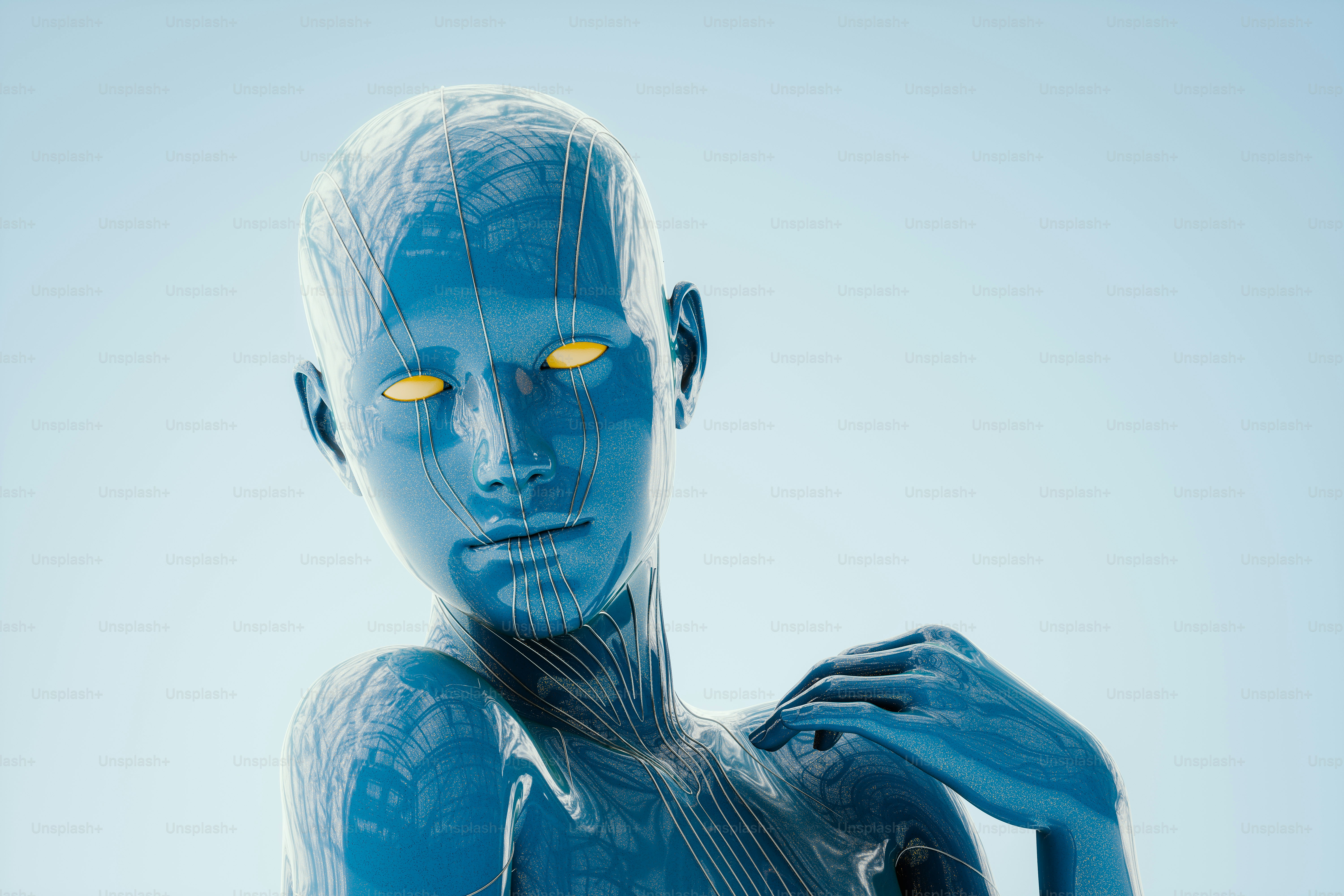 A blue man with yellow eyes holding a cell phone photo – Minimalist ...