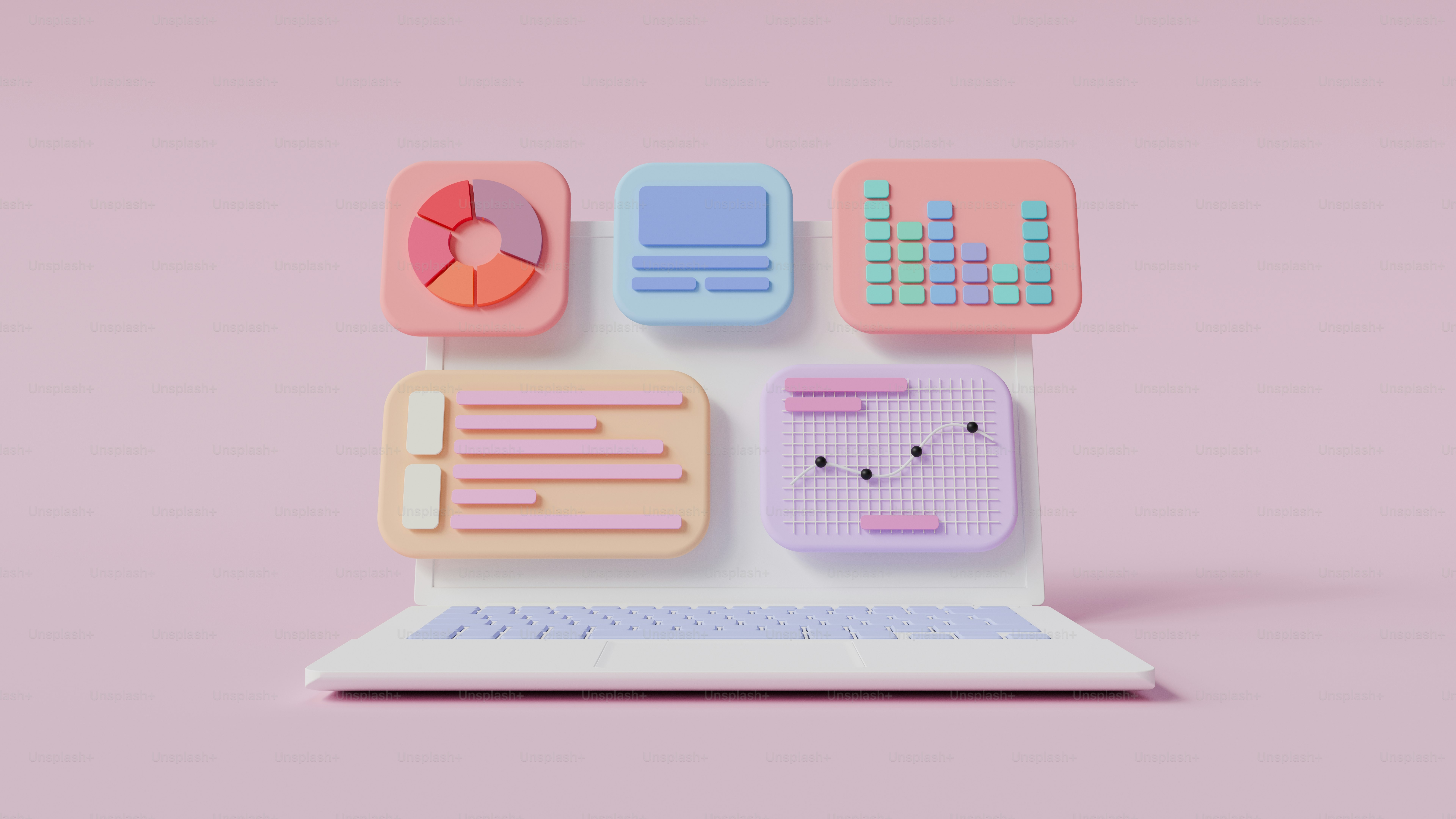 A laptop computer with colorful app icons on top of it photo – User ...