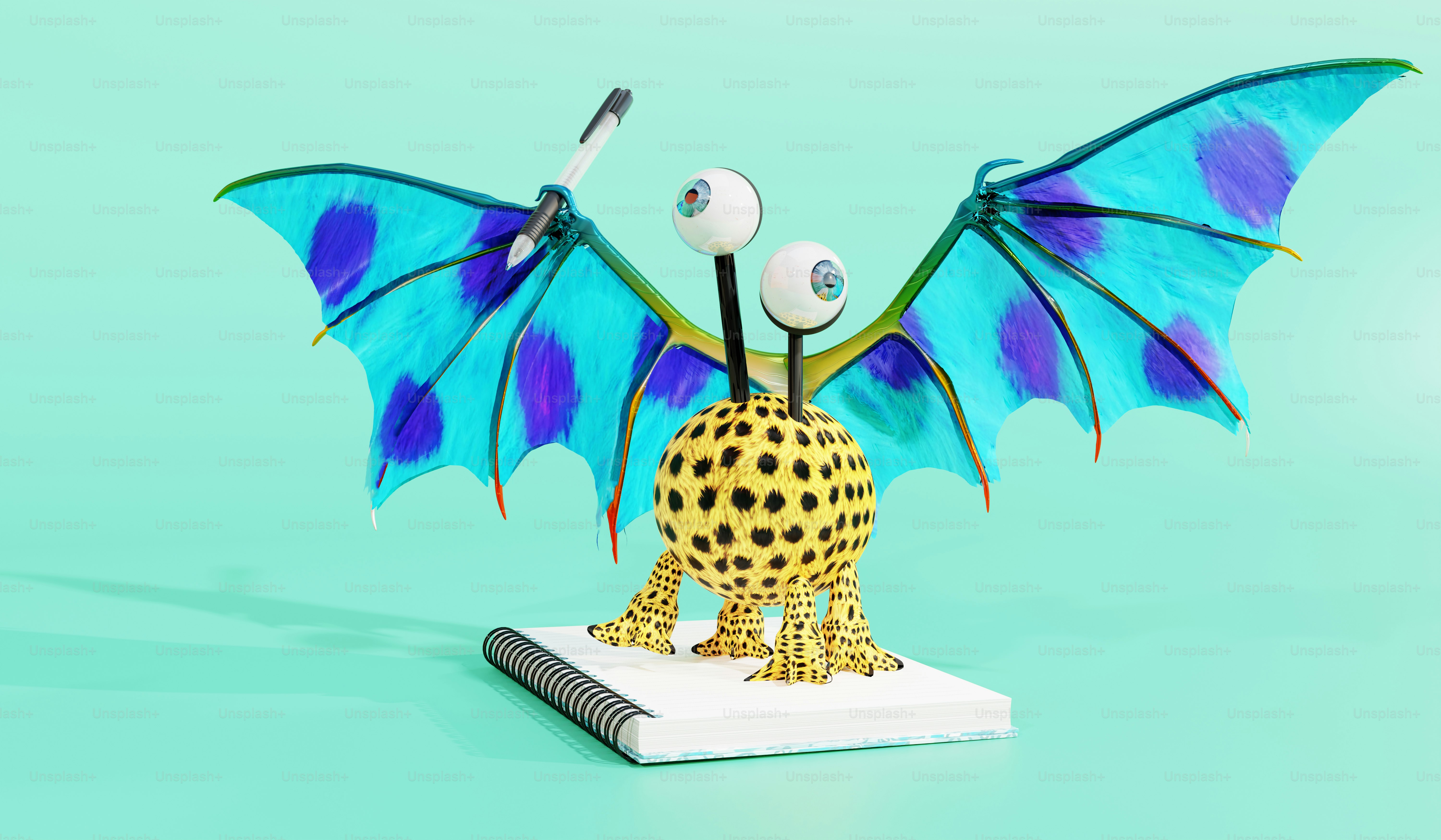 A blue and yellow dragon figurine on a white base photo – Back to ...