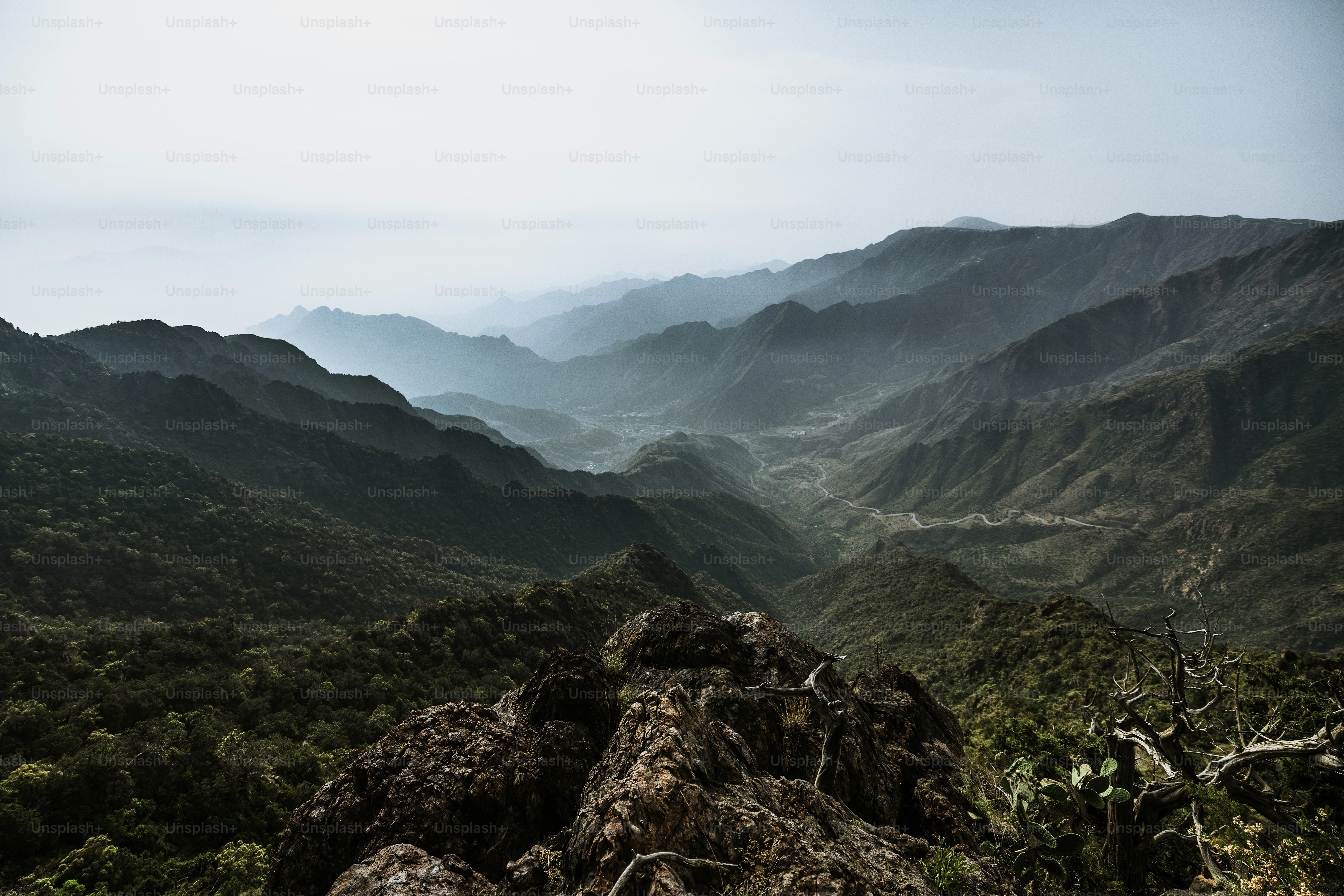 A view of a mountain range from a high point of view photo – Aseer ...