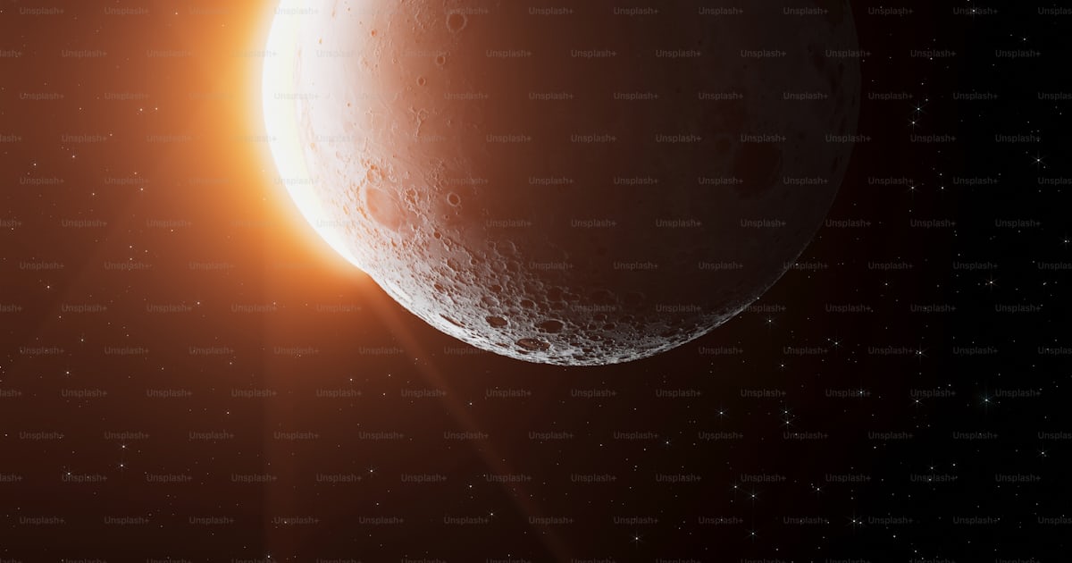 太陽を背景にした惑星のアーティストによるレンダリングの写真 Unsplashの3 D レンダリングの画像