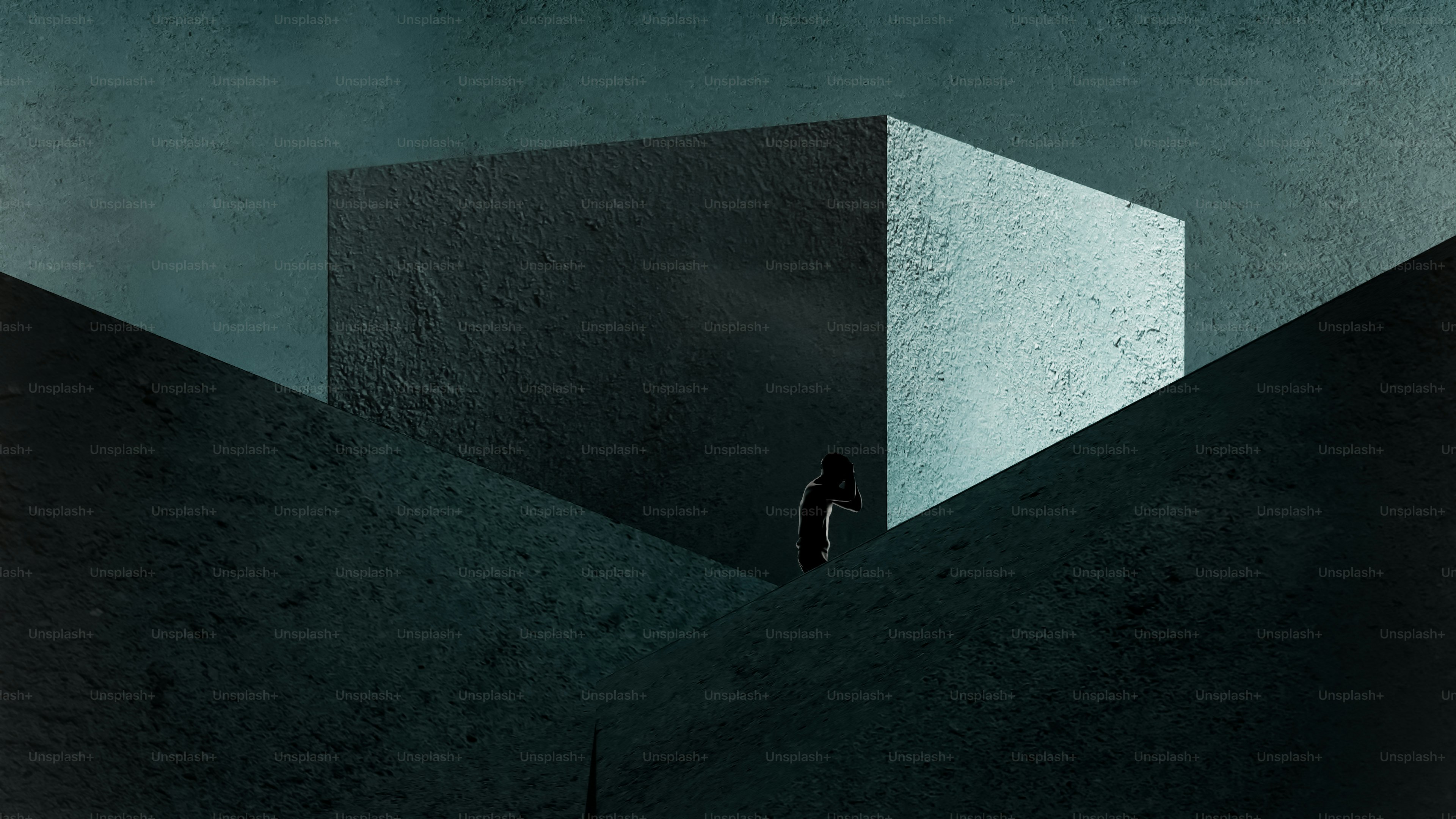 A person standing under a light in the dark photo – Abstract Image on ...