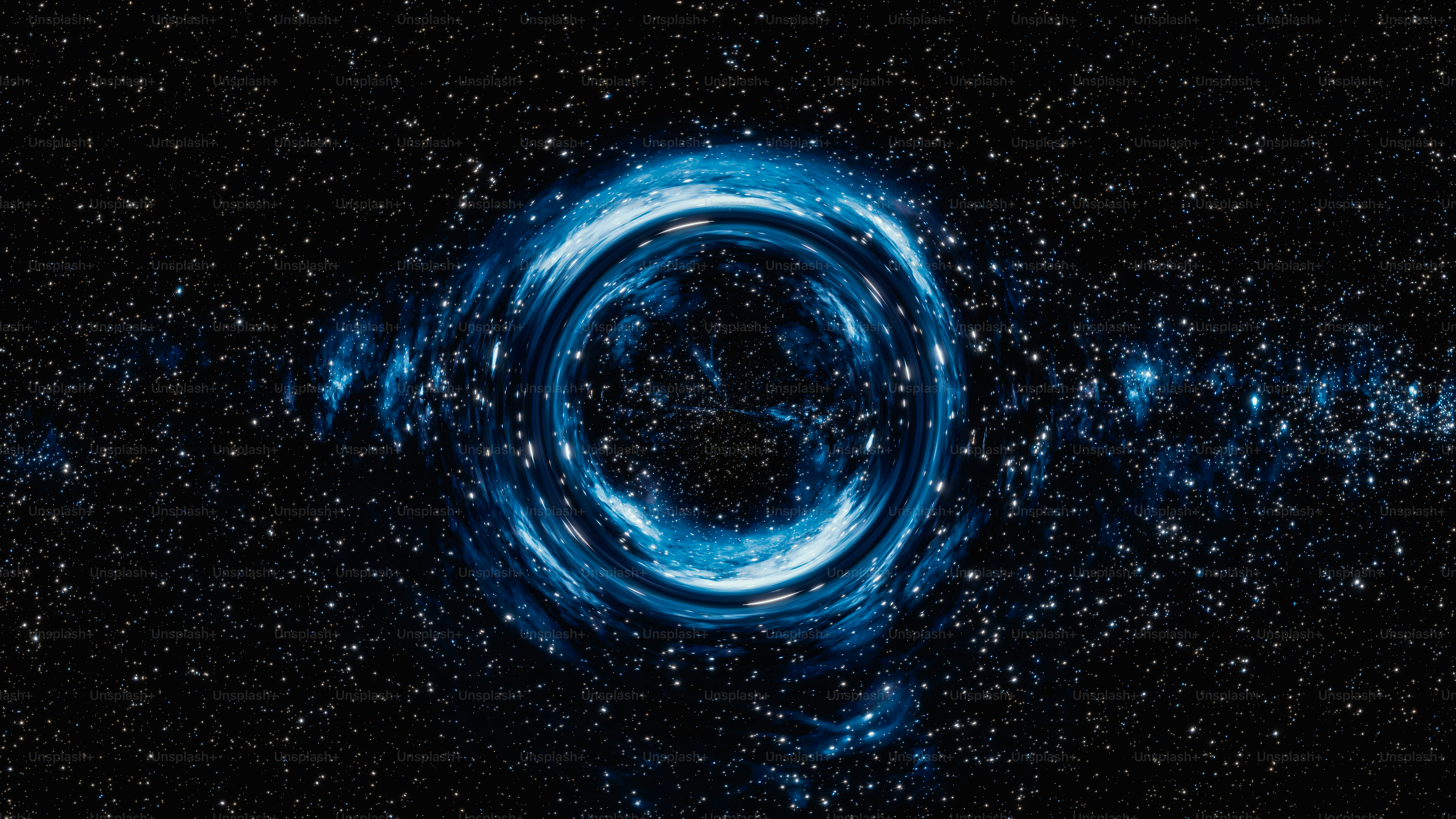 An image of a black hole with a blue ring photo – 3d render Image on ...