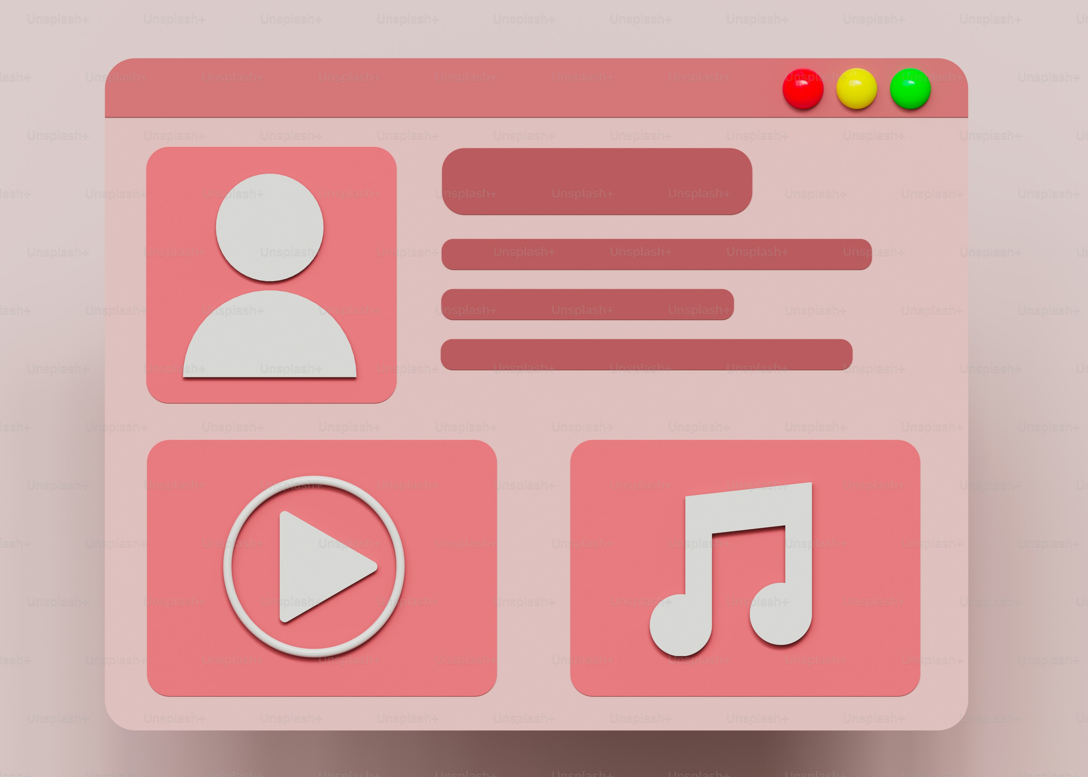 A flat icon of a web page with a play button photo – Digital image ...