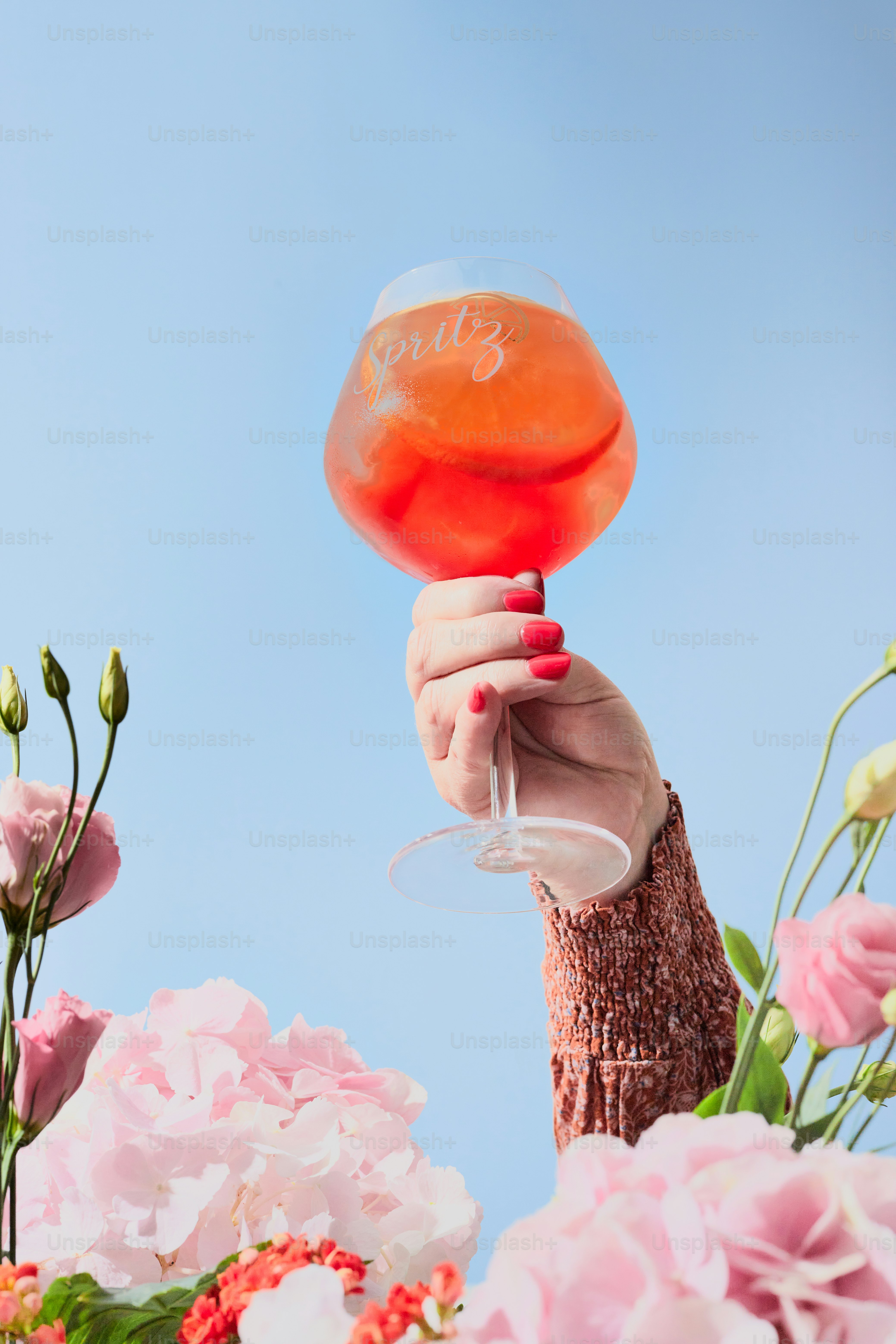 A woman holding up a pink frisbee in front of a bunch of flowers photo ...