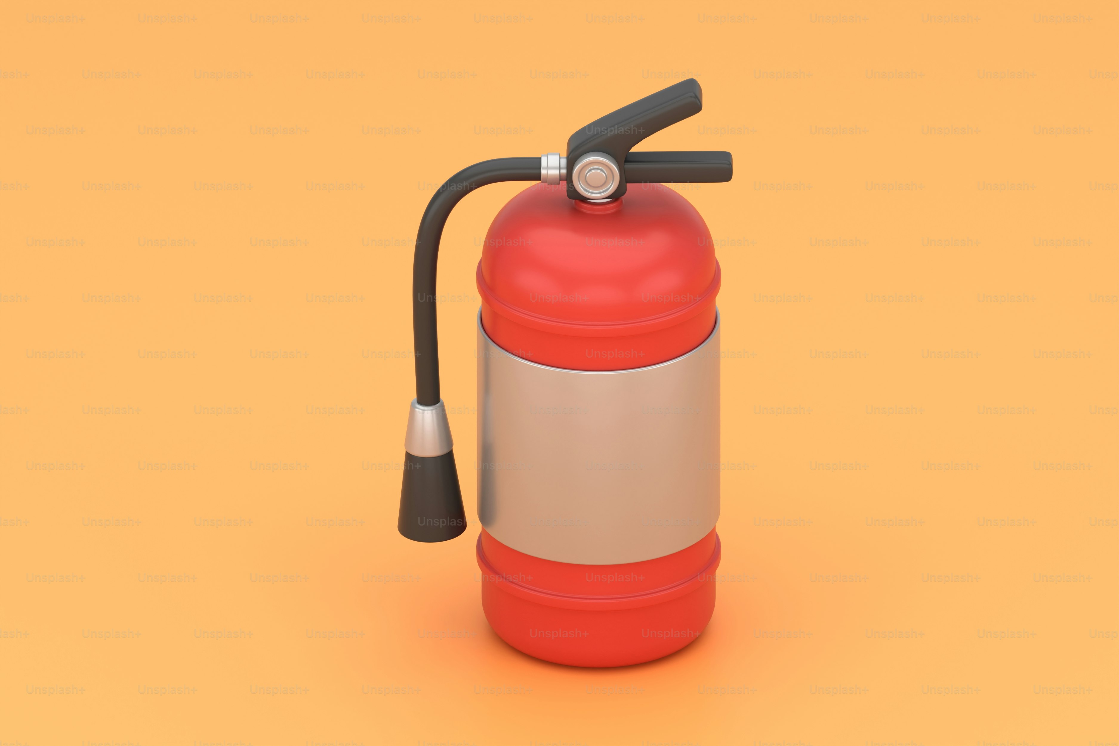 A red and white fire extinguisher on a yellow background photo ...
