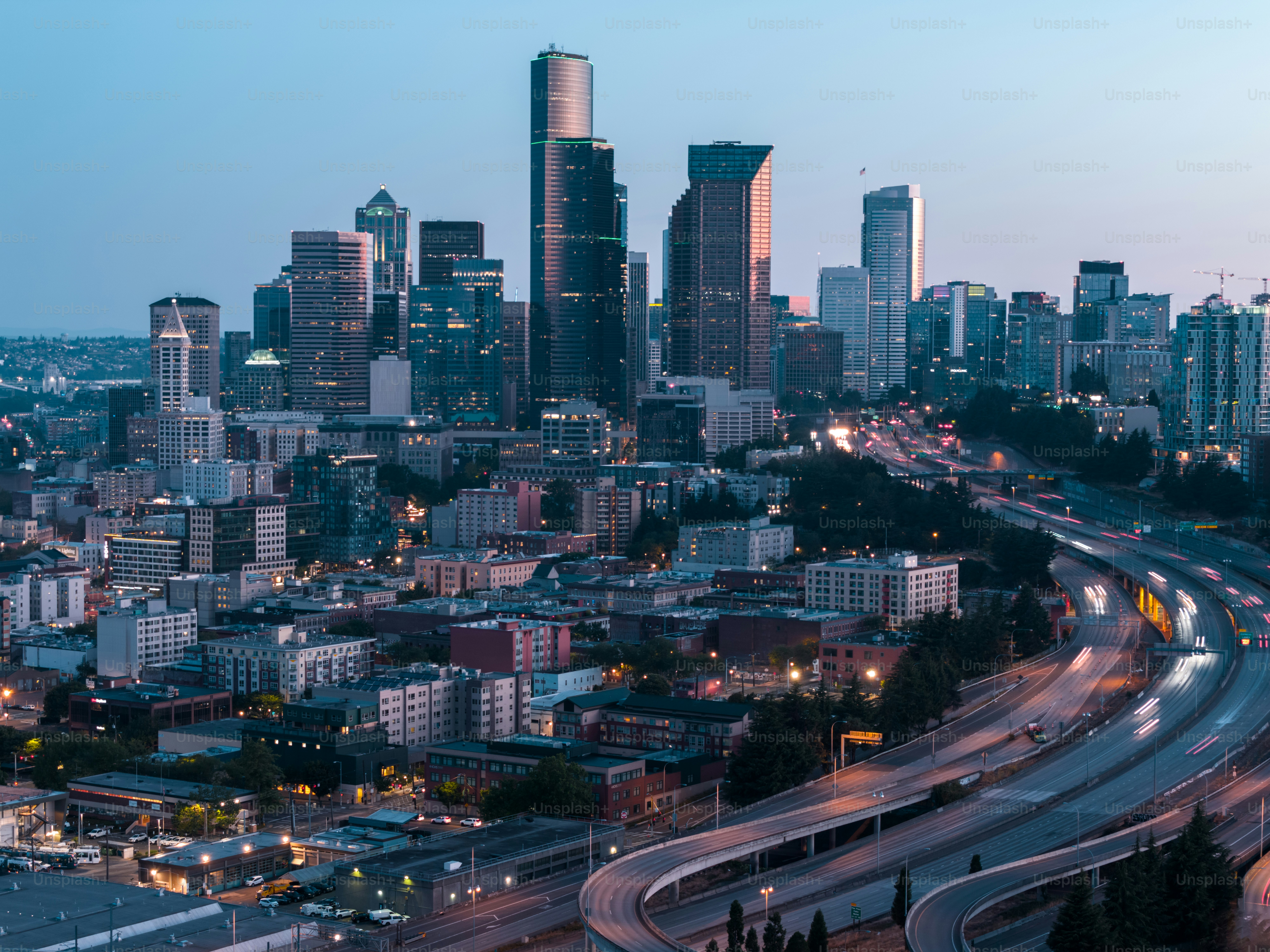 A view of a city at night from a high point of view photo – City Image ...