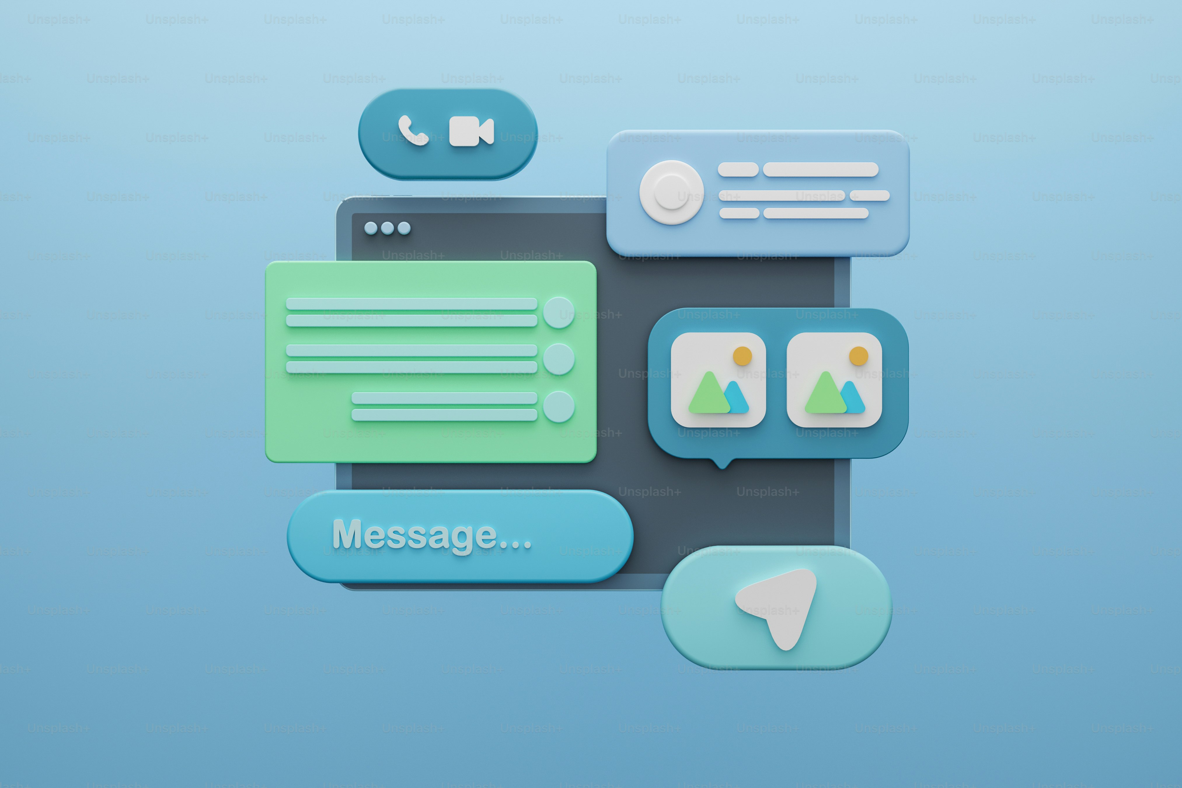 A blue background with a bunch of different types of speech bubbles ...