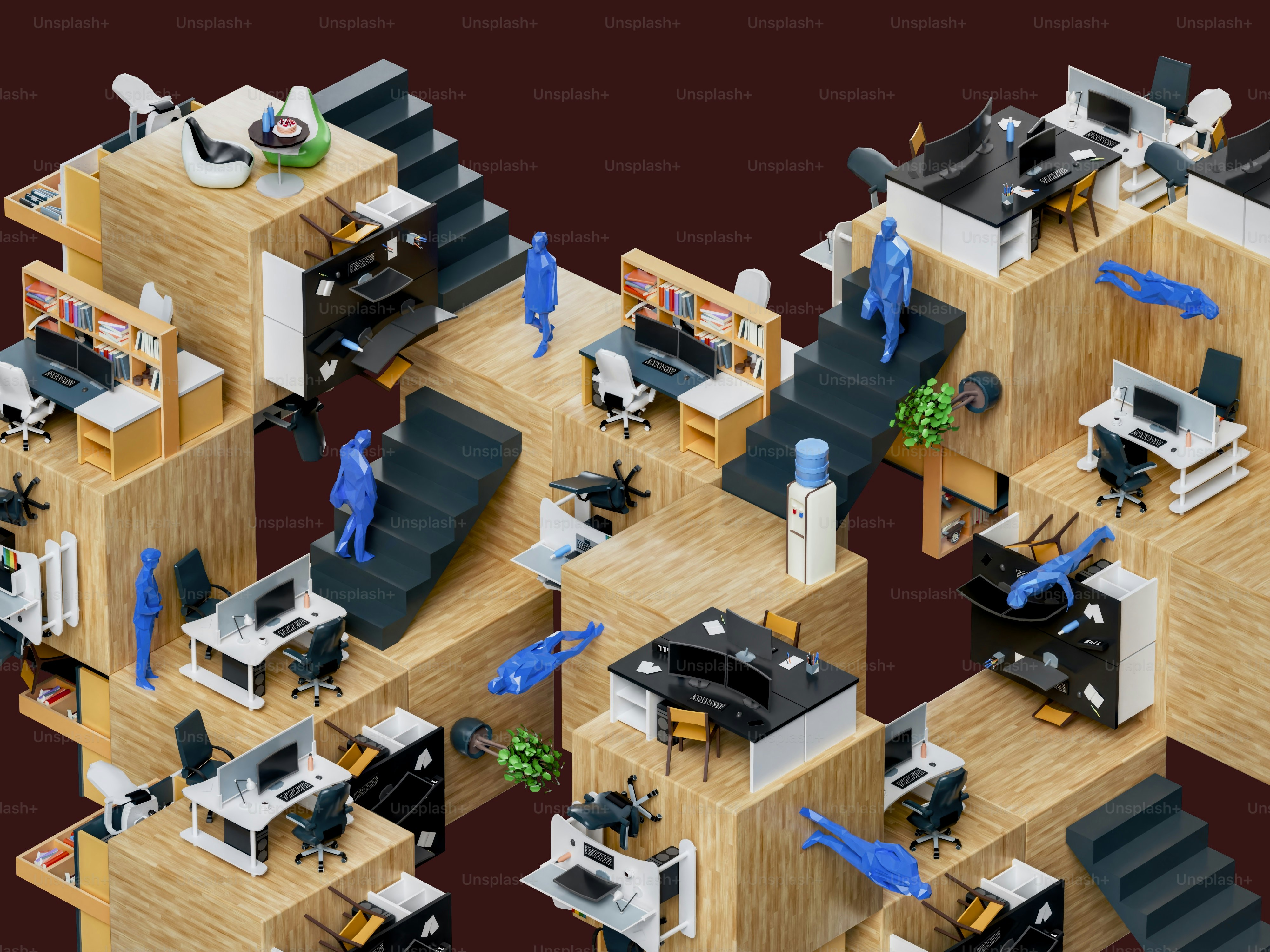 A group of office cubicles with desks and chairs photo – Cubicles Image ...