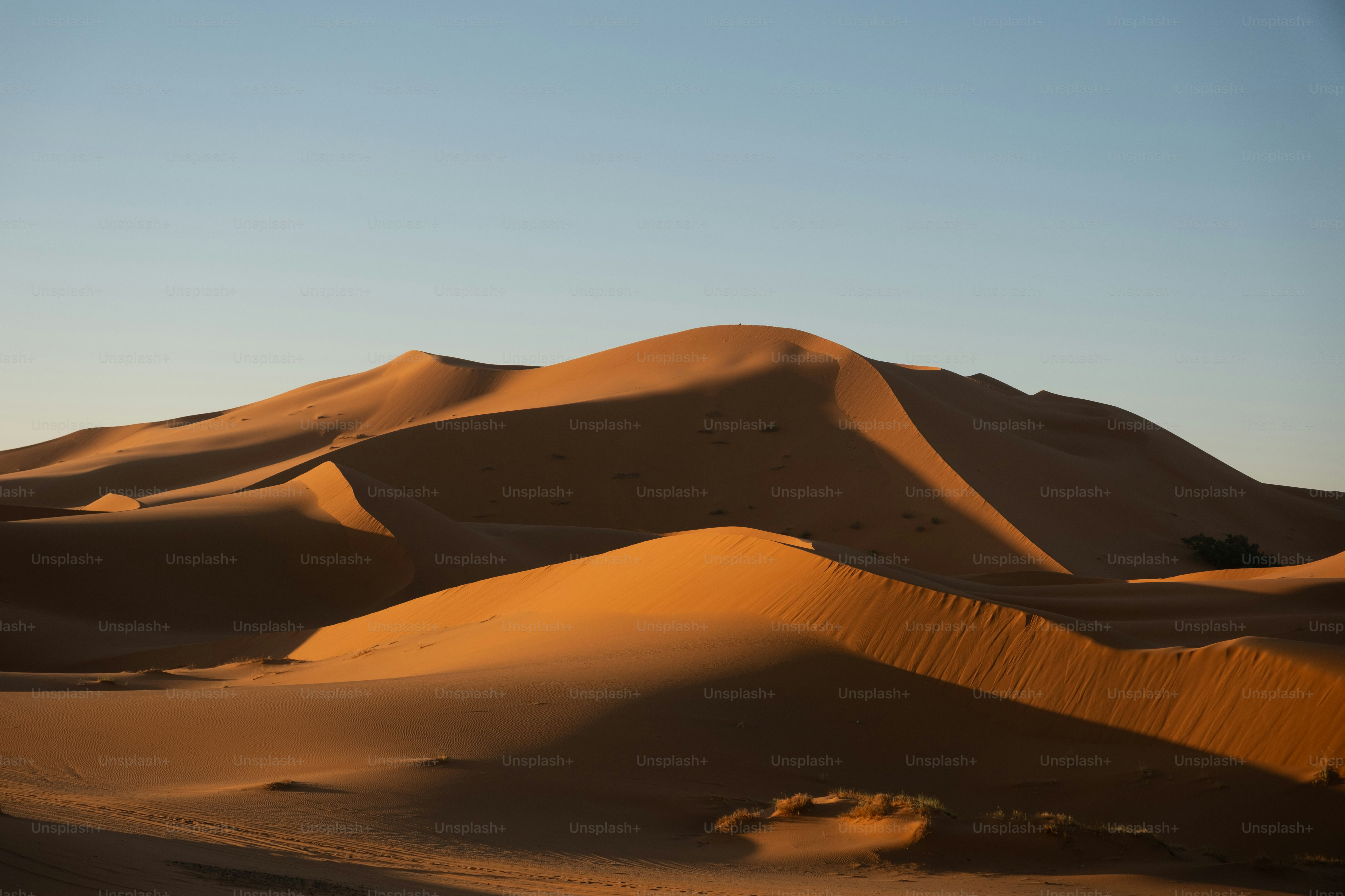 A desert with sand dunes and a blue sky photo – Sunset Image on Unsplash