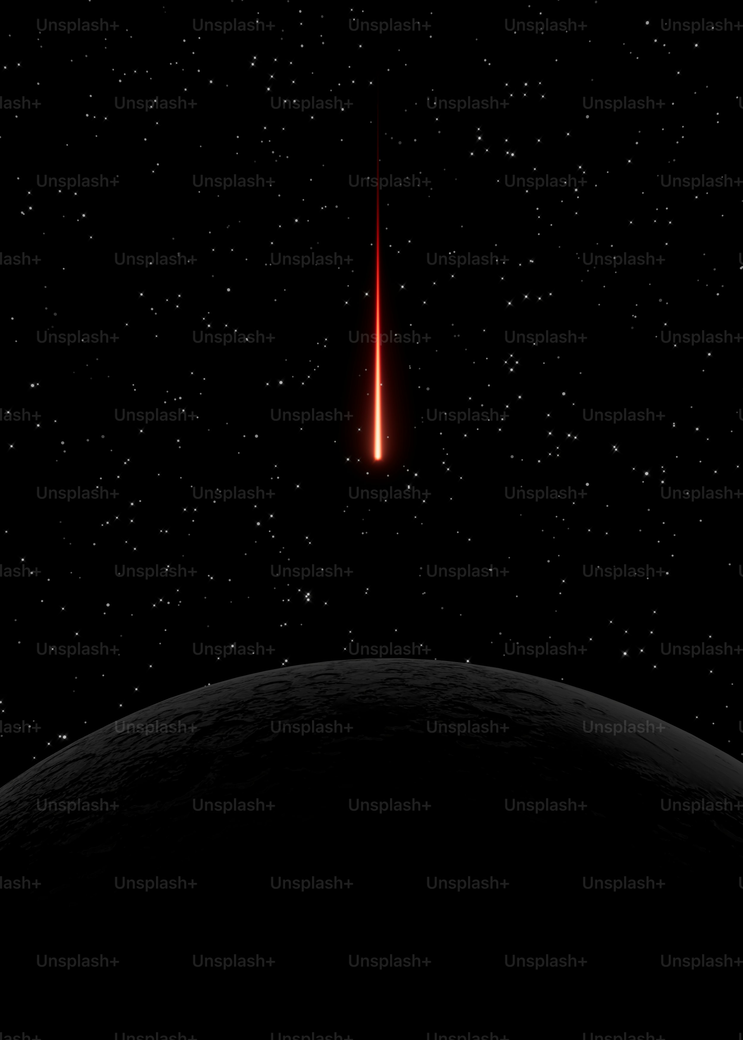 Ein rotes Licht leuchtet am Himmel über einem schwarzen Planeten Foto ...