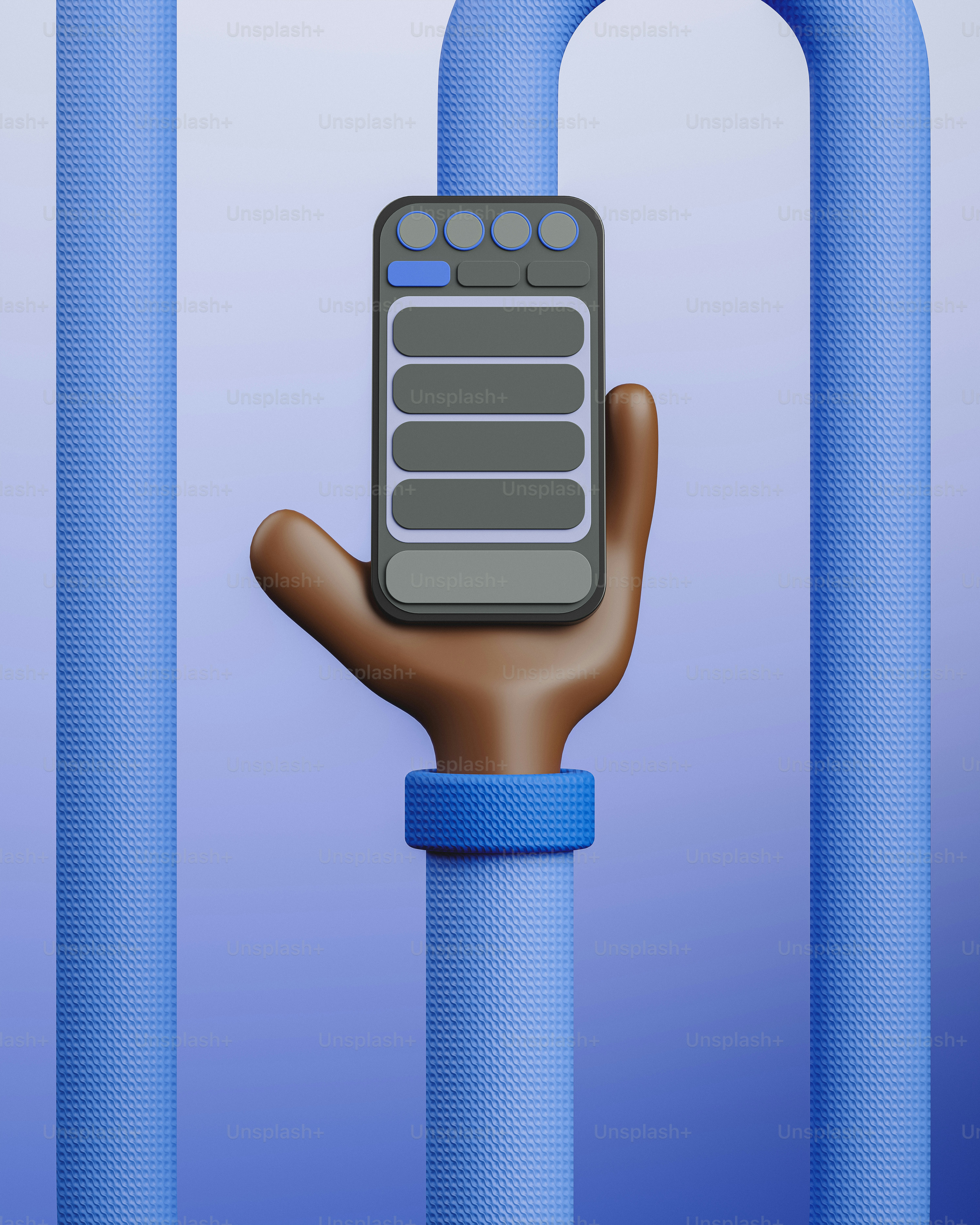 A hand holding a cell phone in front of blue pipes photo – Digital ...