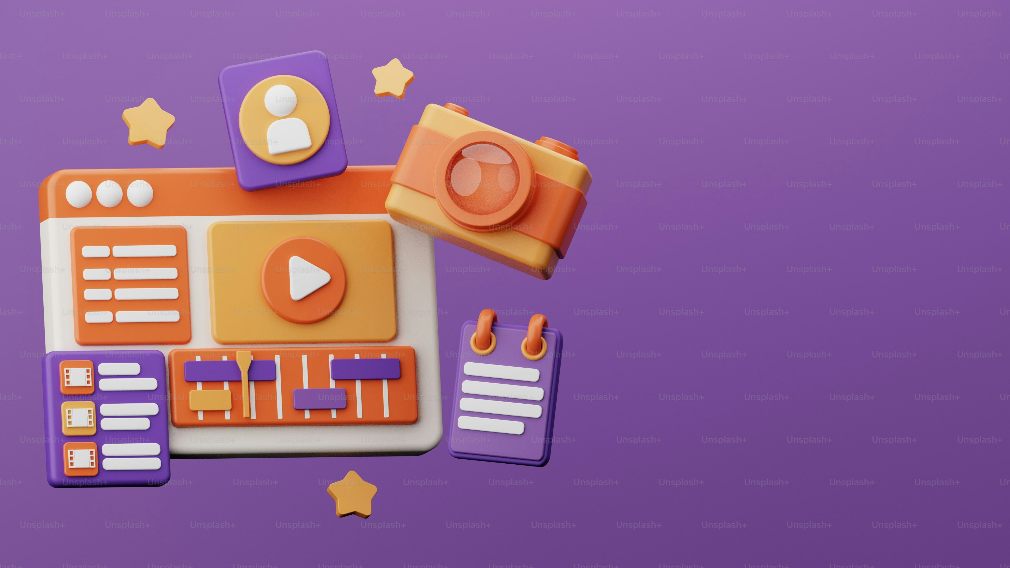 Un fondo morado con un teclado y una cámara foto – Imagen de .app en ...