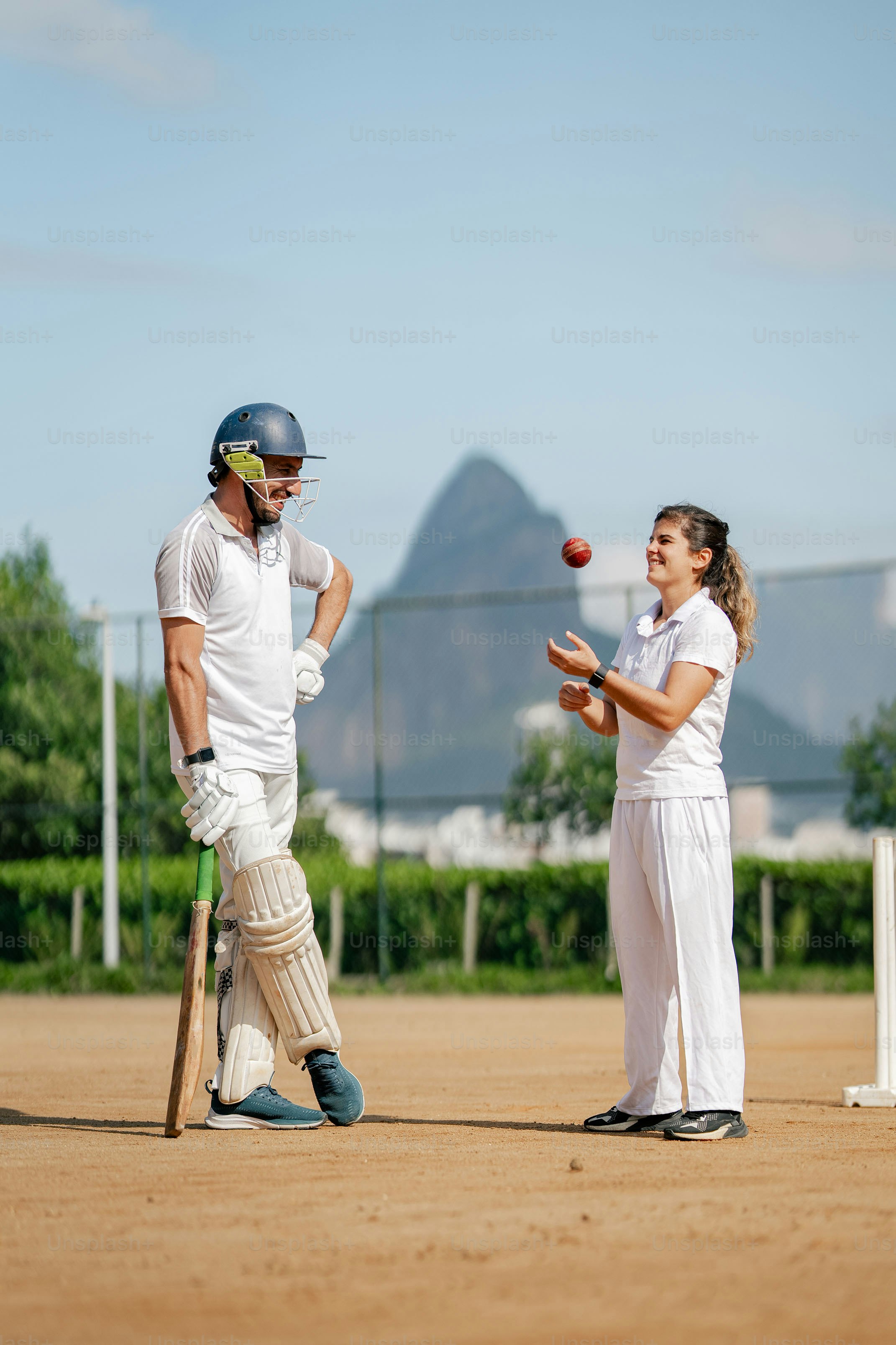 A man in a batting stance with a bat and ball photo – Cricket player ...