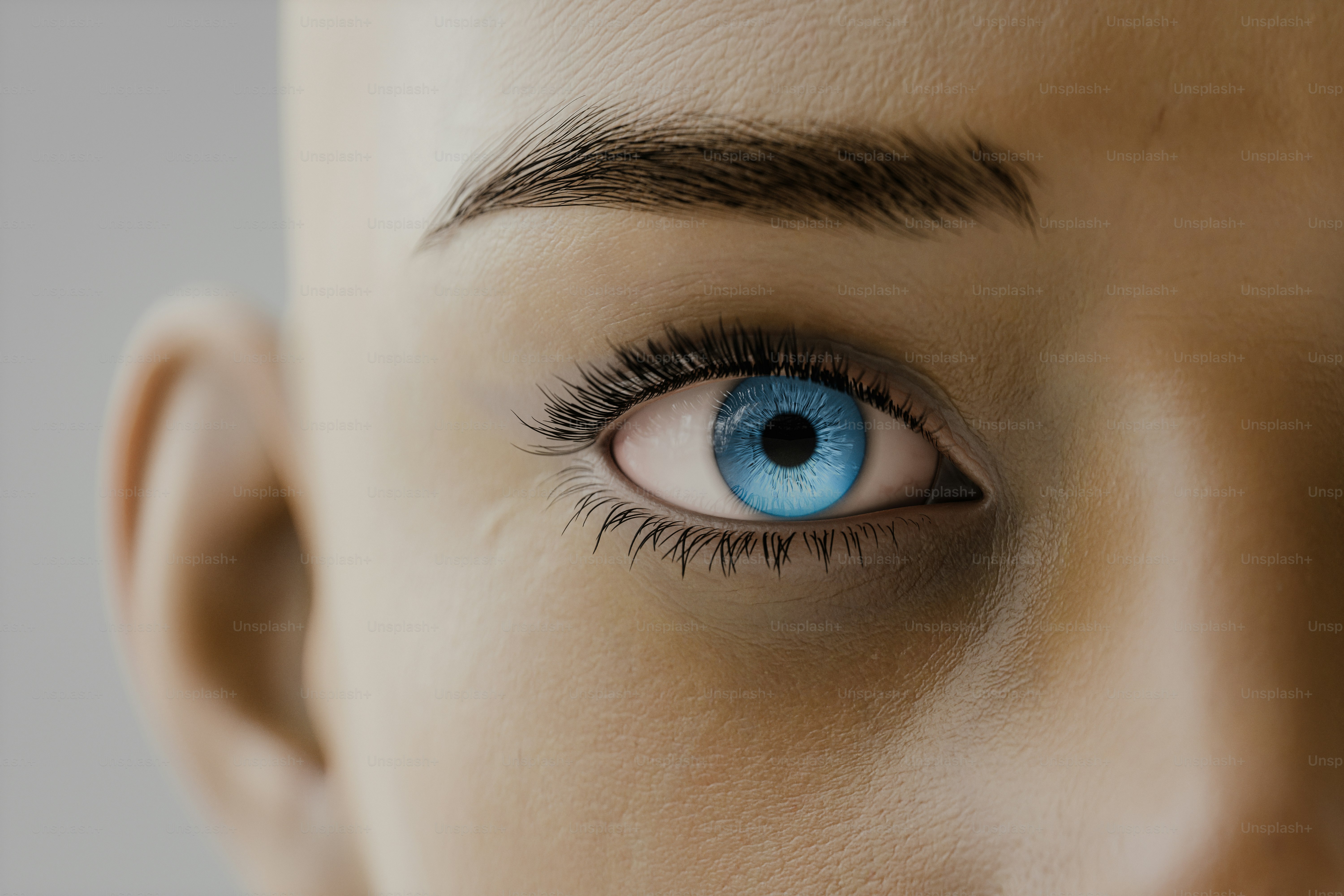 A close up of a person's face with a blue eye photo – Render Image on ...