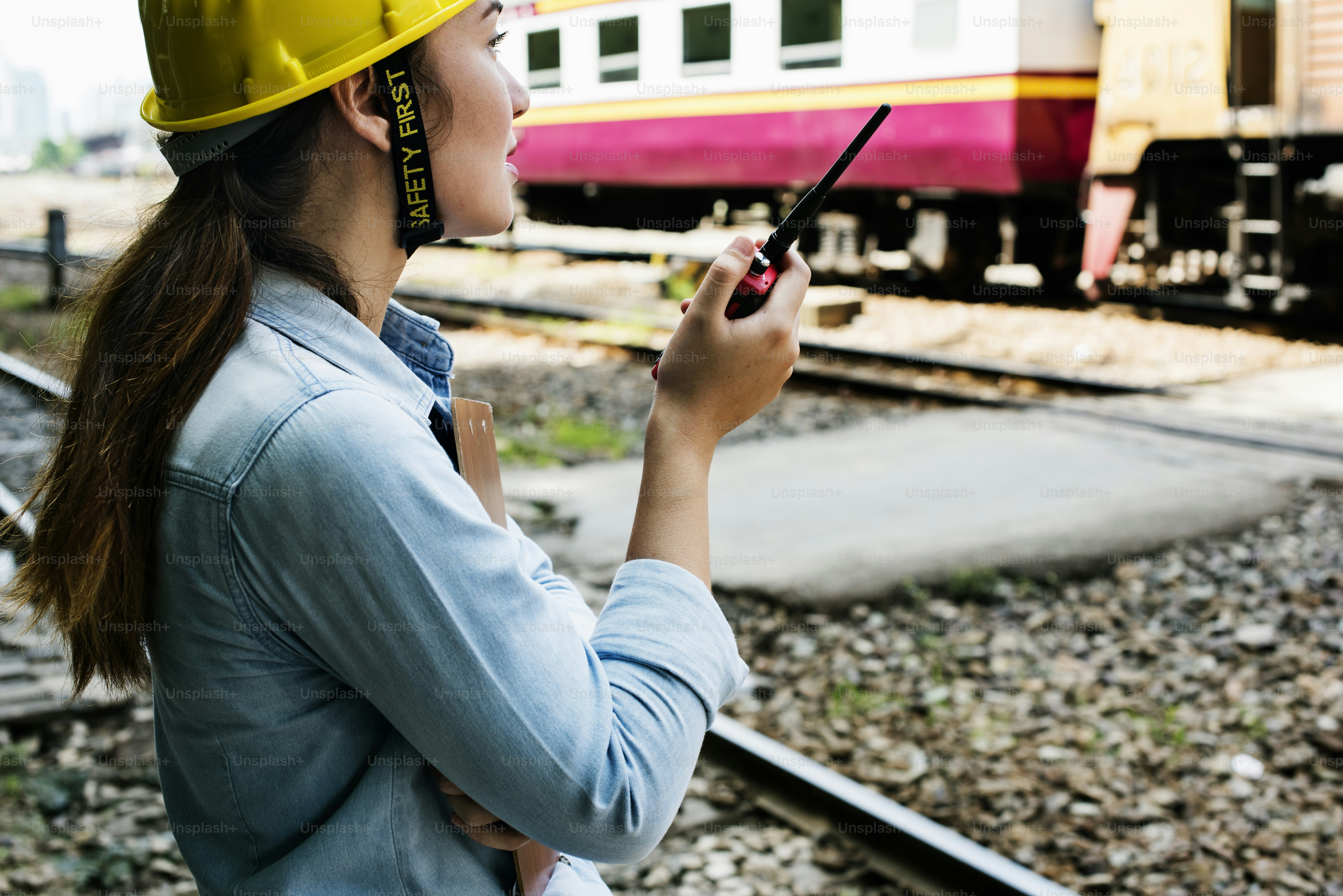 Woman Survey Train Safety Project Concept photo – Communication Image ...