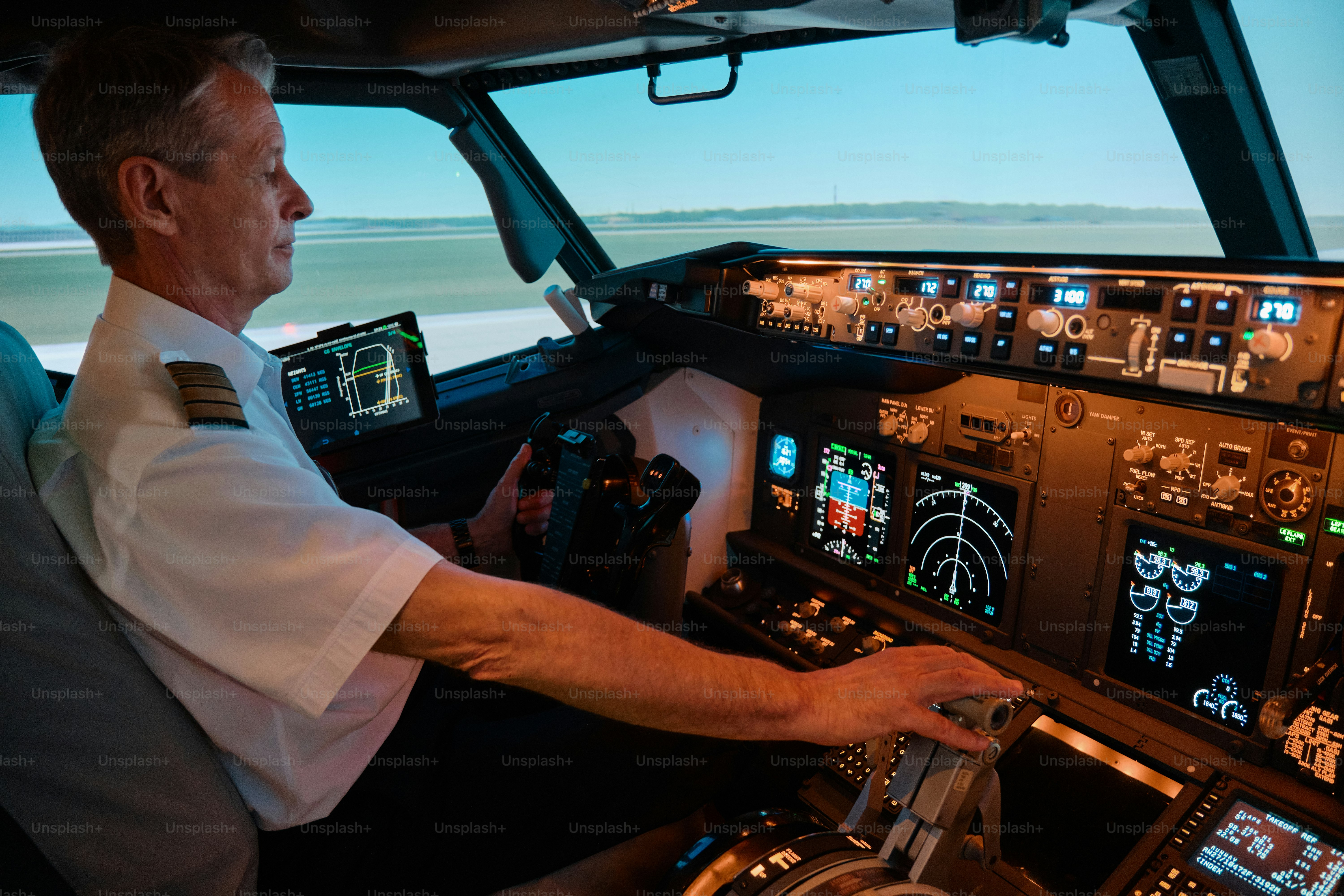 A man sitting in the cockpit of a plane photo – Air travel Image on ...
