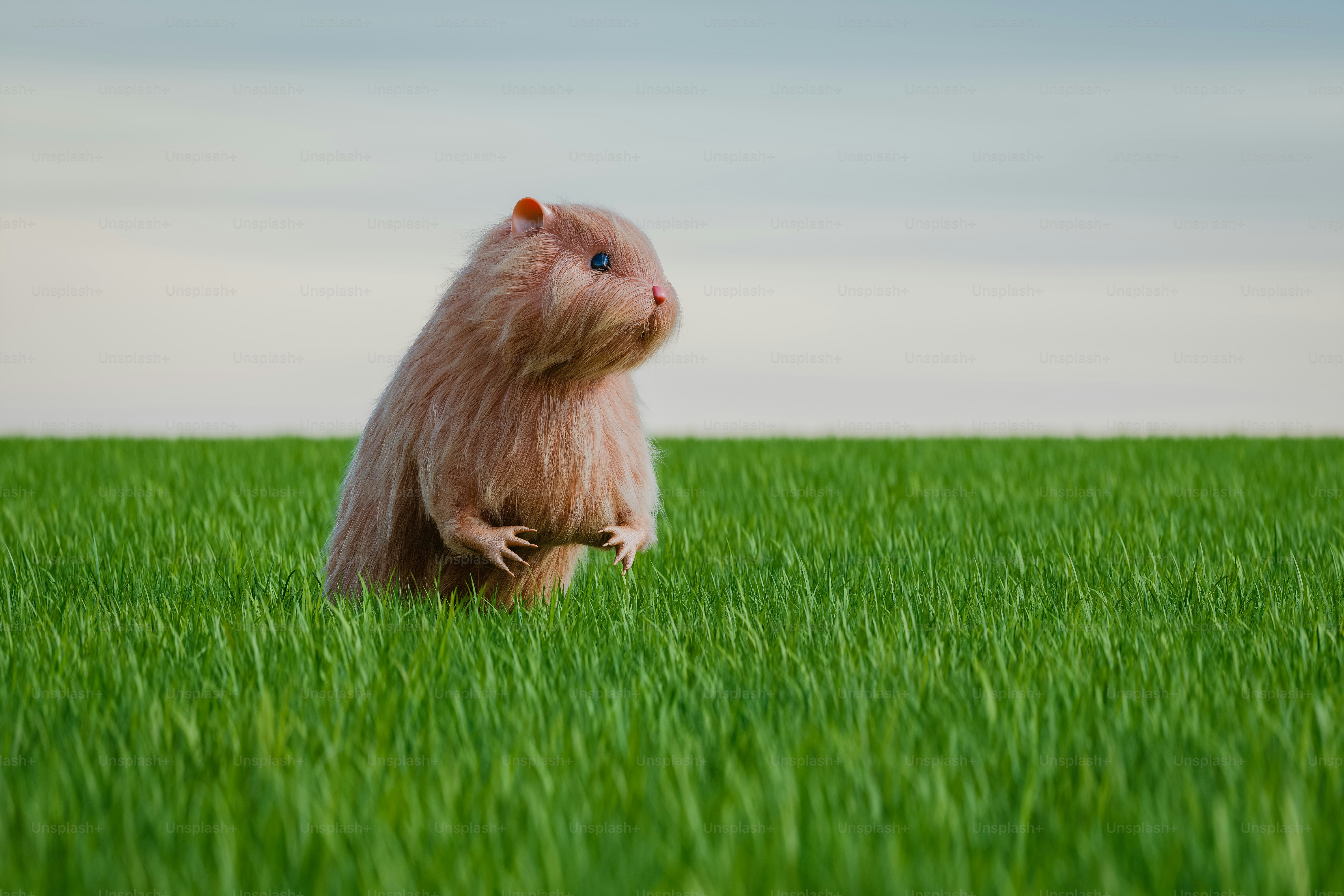 A very cute furry animal in a big grassy field photo – Hamster Image on ...