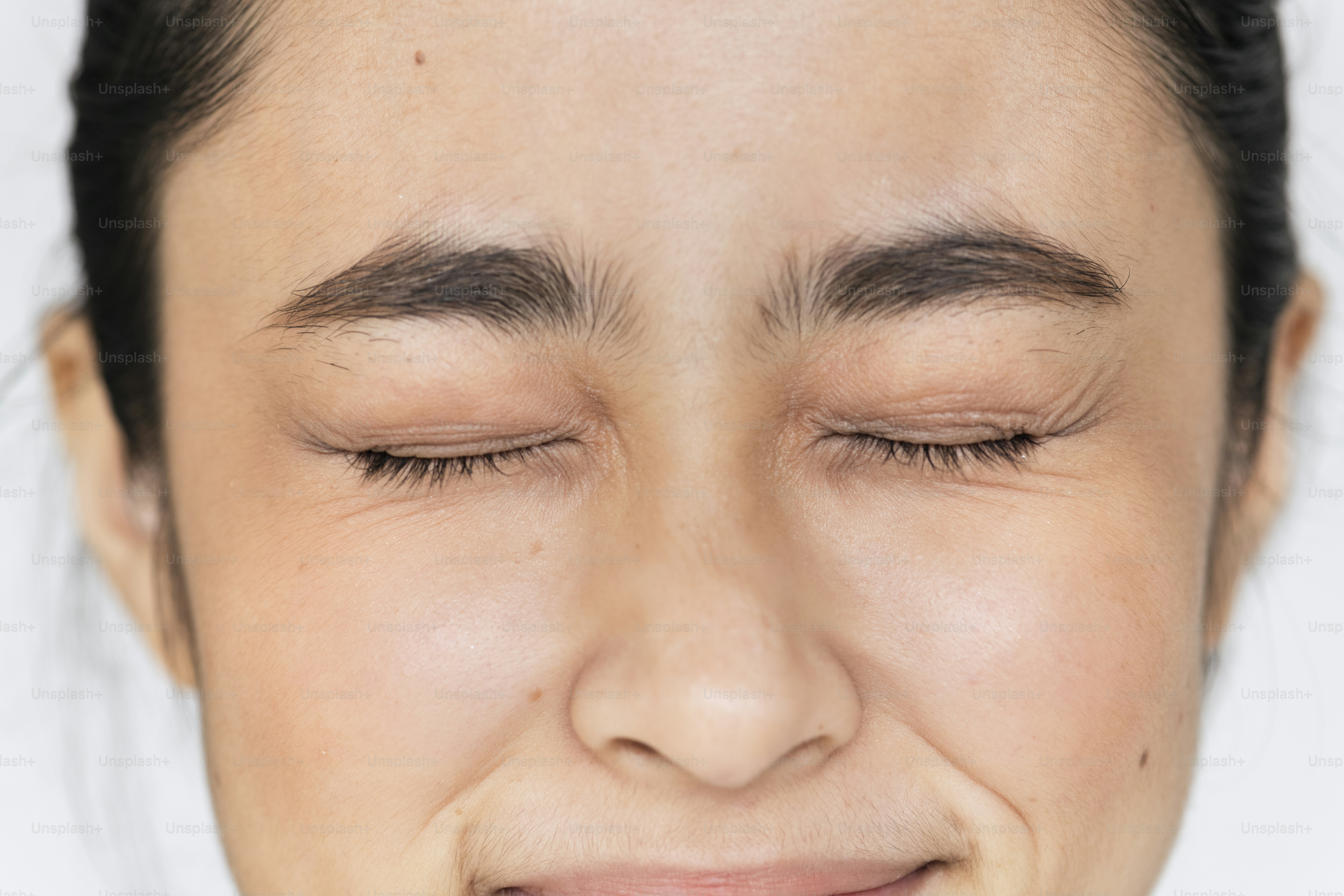 Closeup of Young Asian girl portrait eyes closed photo – Relaxation ...