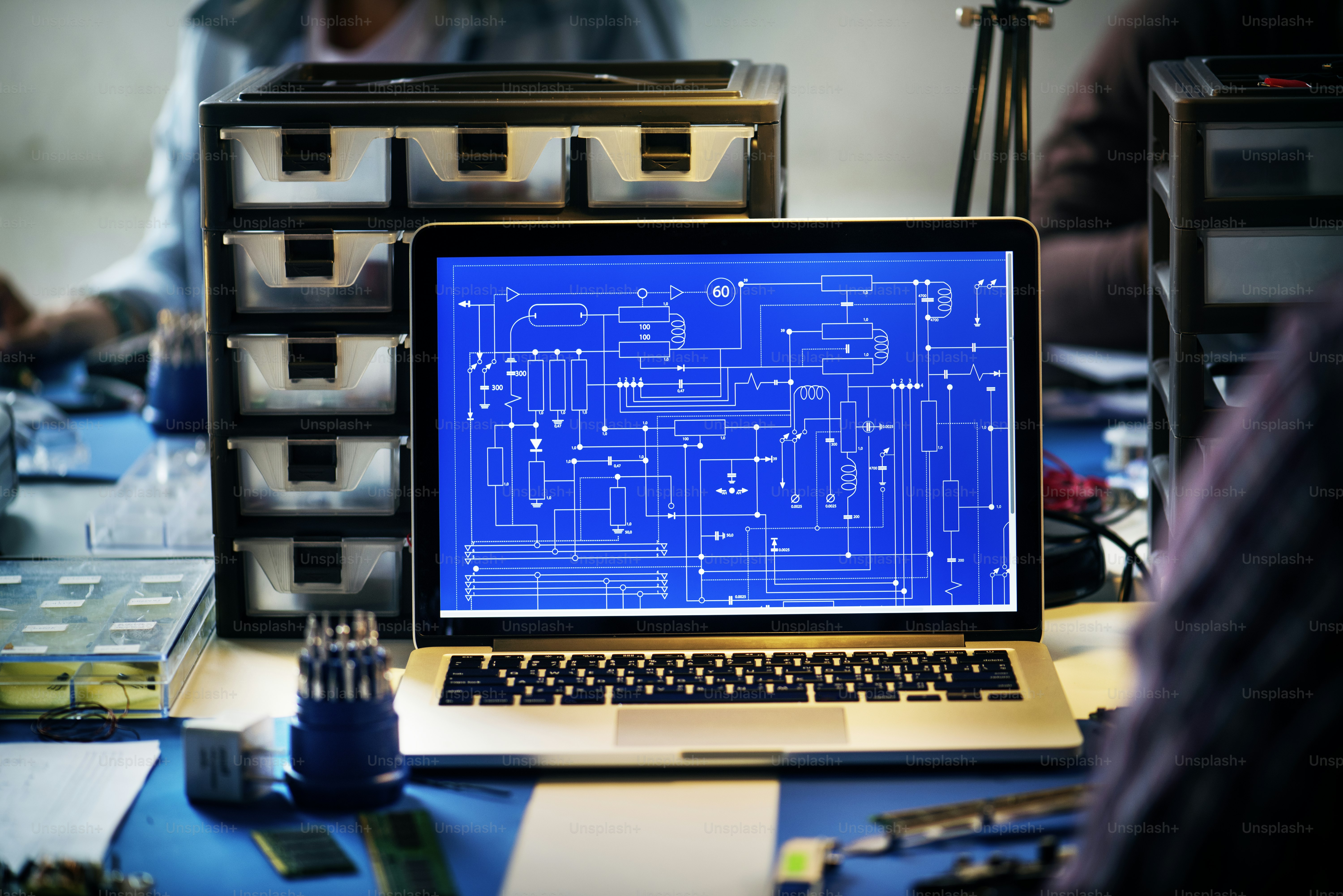 Computer laptop showing electronic circuit pattern photo – Blue ...