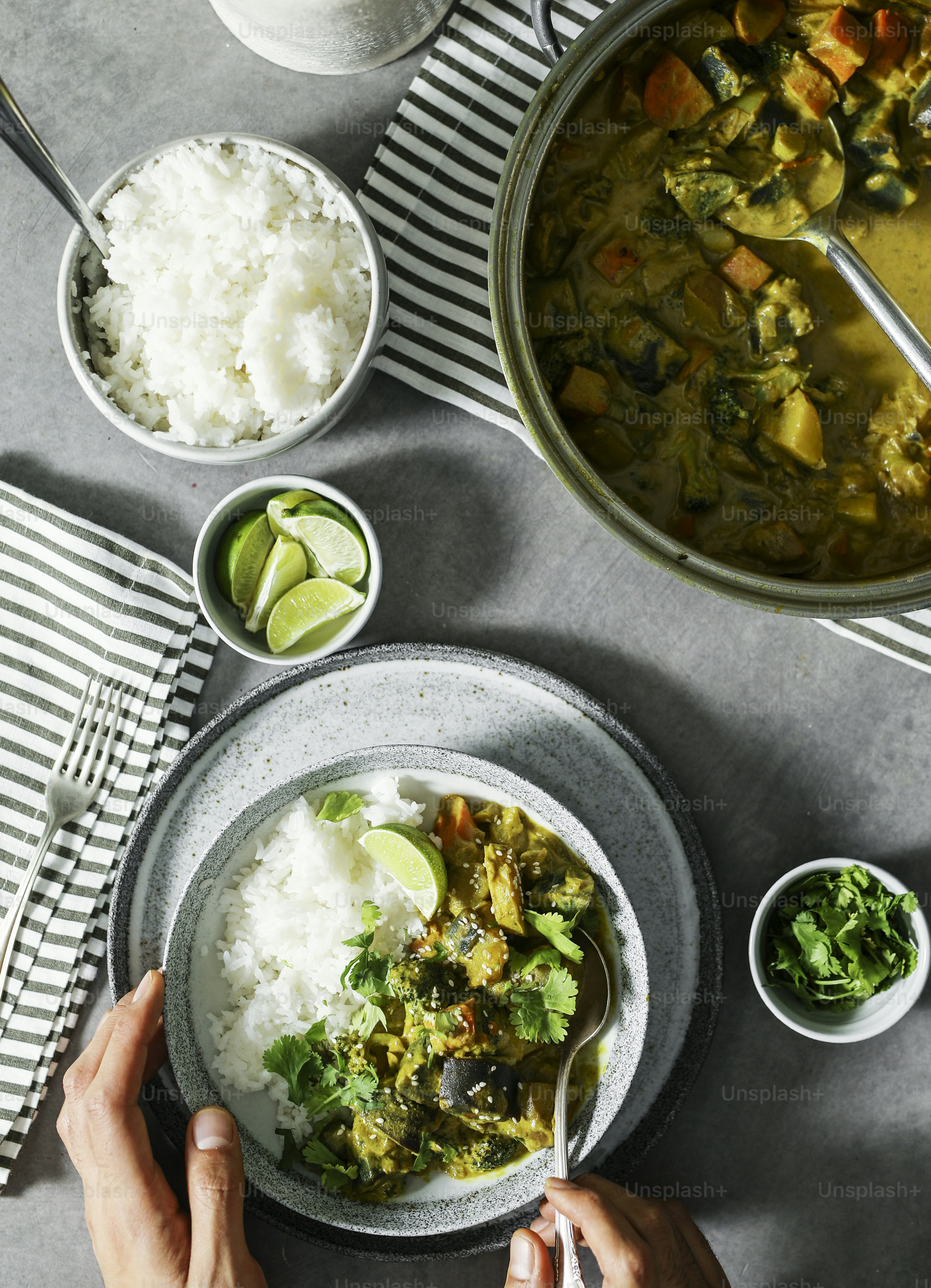 Plated vegetable curry with rice photo – Dining Image on Unsplash