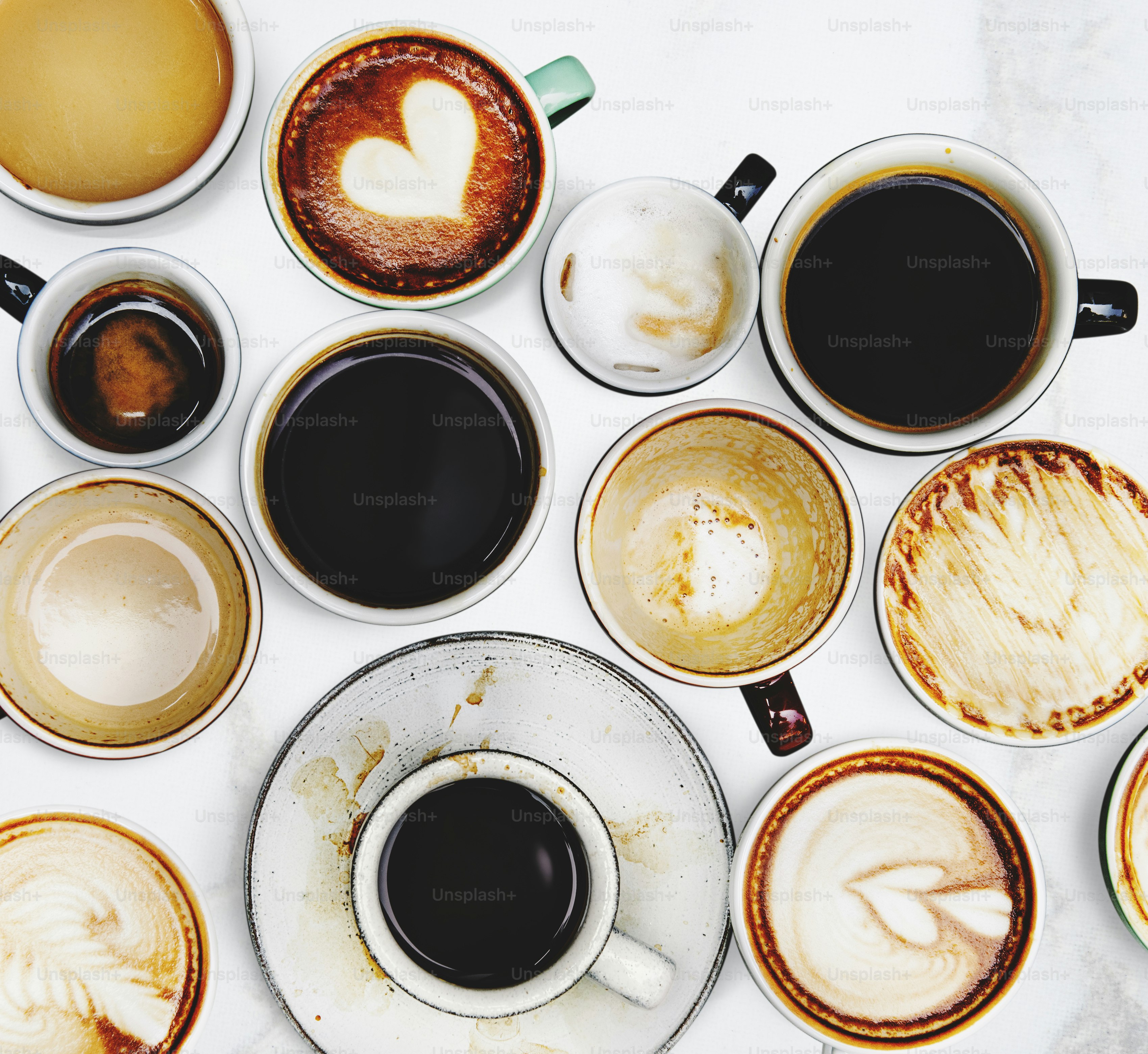 Assorted coffee cups on a white background photo – Serving food and ...